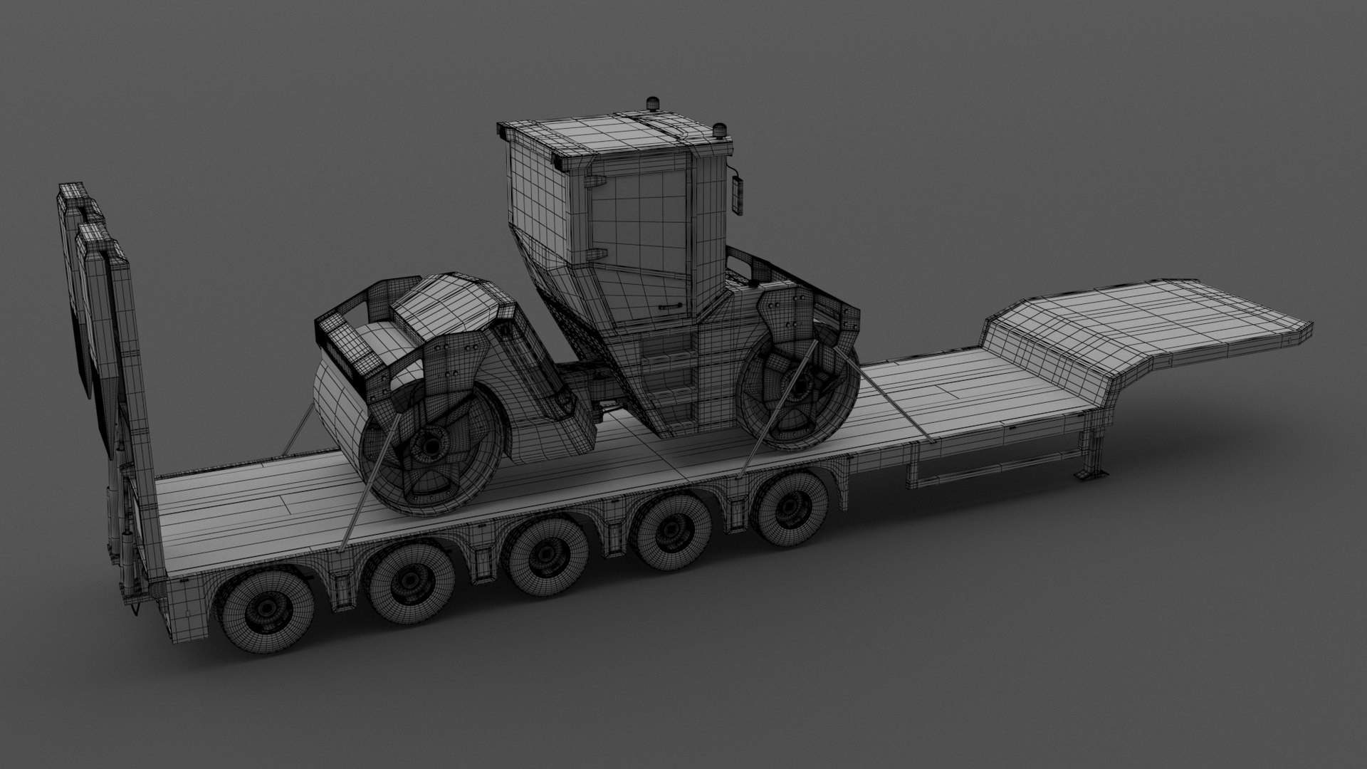 3D Lowboy Trailer with Volvo DD105 Road Roller Compactor - TurboSquid ...