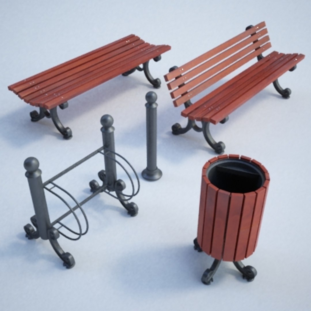 3d Model Set Street Furnitures Bench
