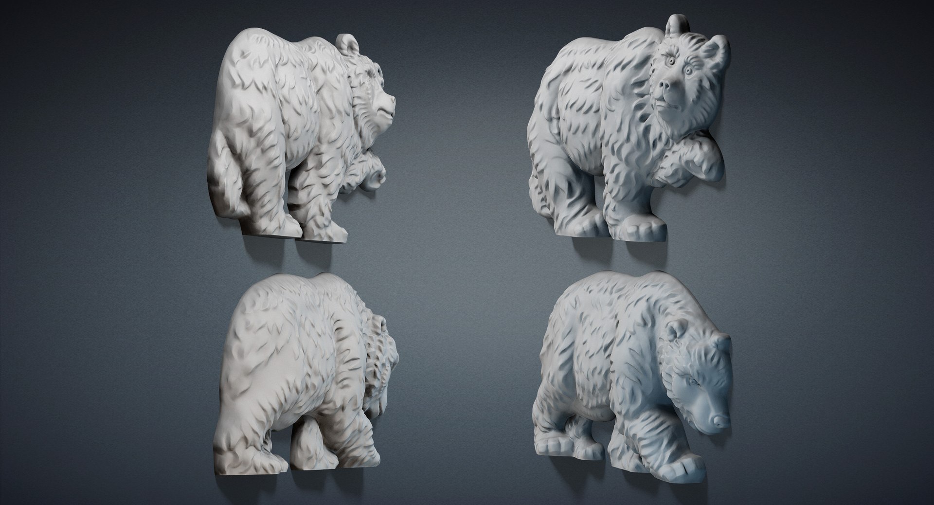 Walking Bears Relief Sculpture 3d Model