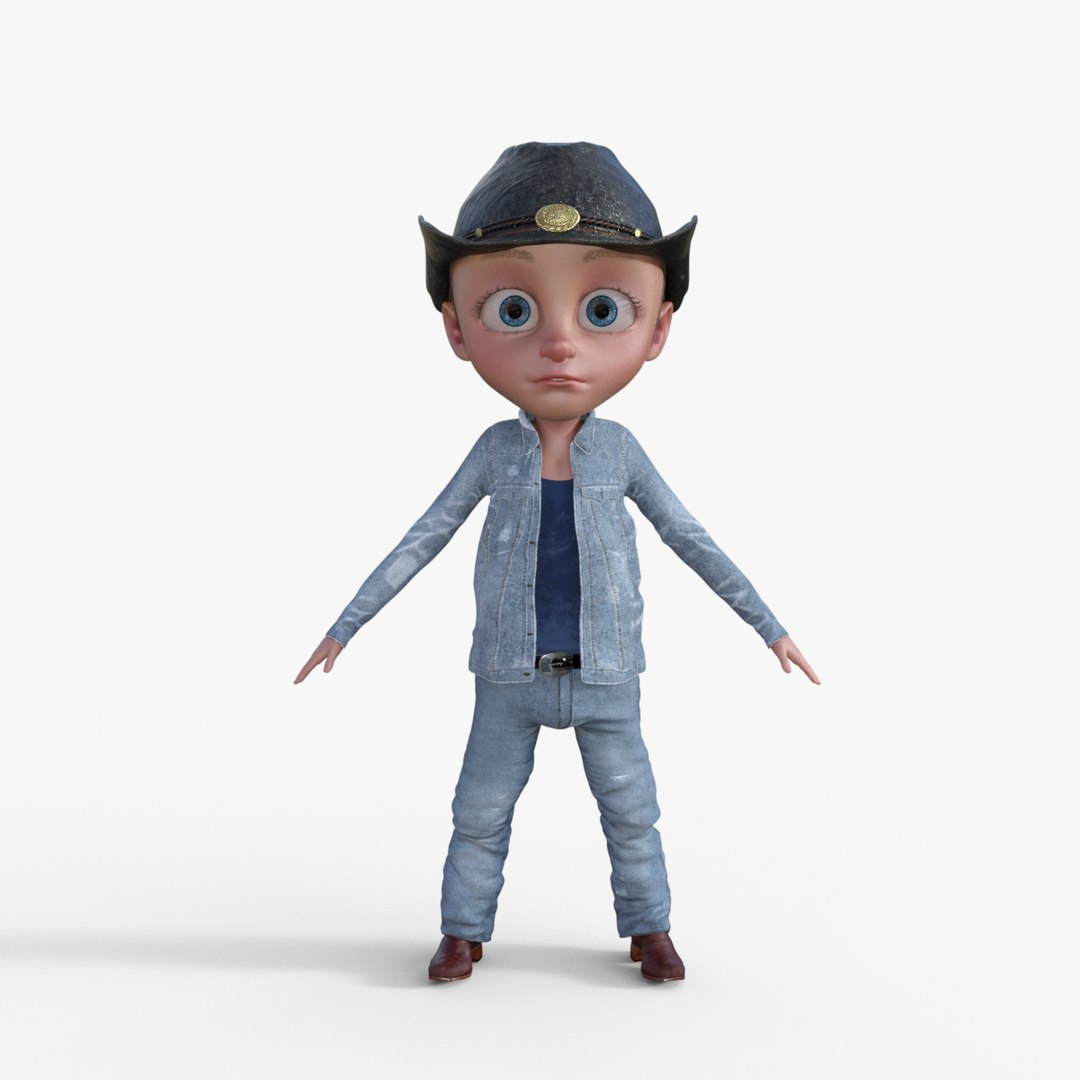 3D Model Cartoon Cowboy Rigged - TurboSquid 1980405
