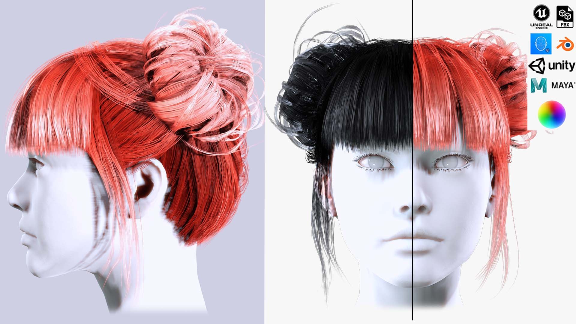 3D Female hair - Double Hostess Bun Low-poly - TurboSquid 2139472