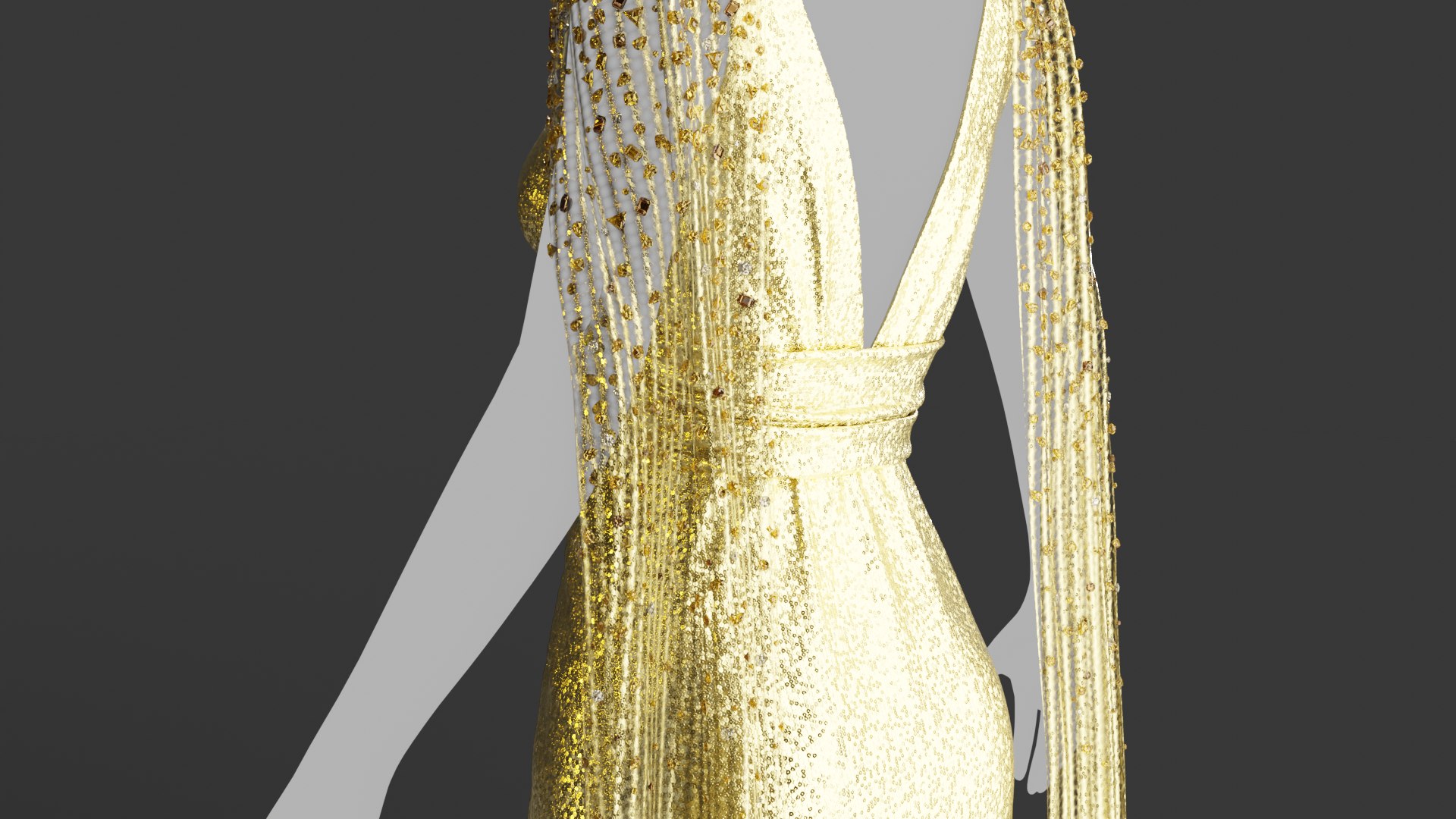 Golden Evening Gown With Studded Gems 3D Model 3D - TurboSquid 1944847