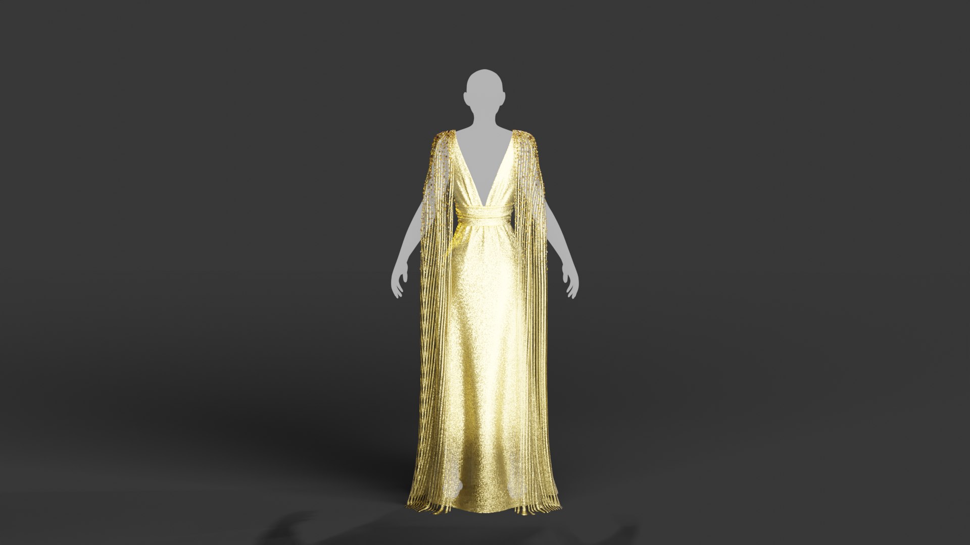 Golden Evening Gown With Studded Gems 3D Model 3D - TurboSquid 1944847