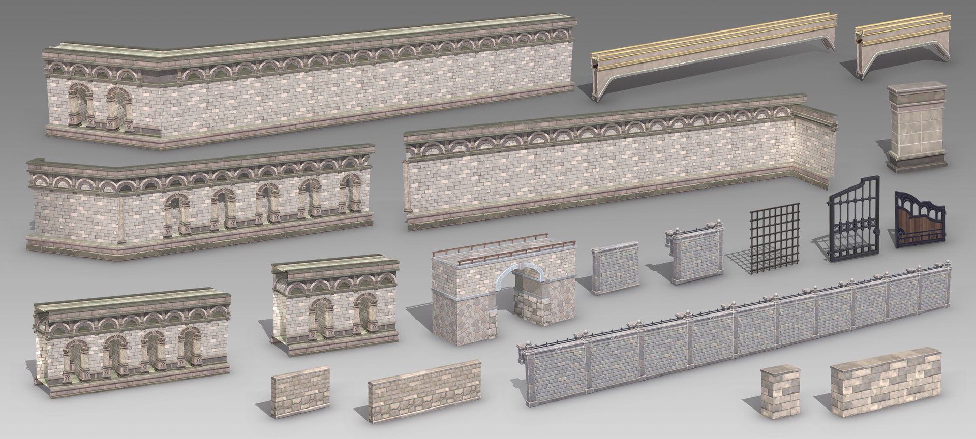 3D European Gate Wall Arch Stone Bridge Fountain Building - TurboSquid ...