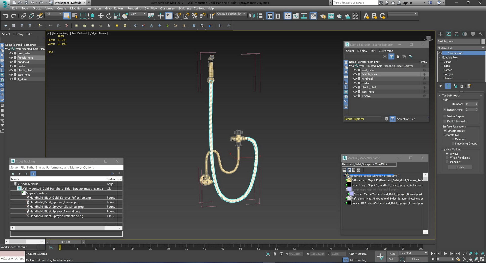 3D Wall-Mounted Gold Handheld Bidet Sprayer - TurboSquid 2022326