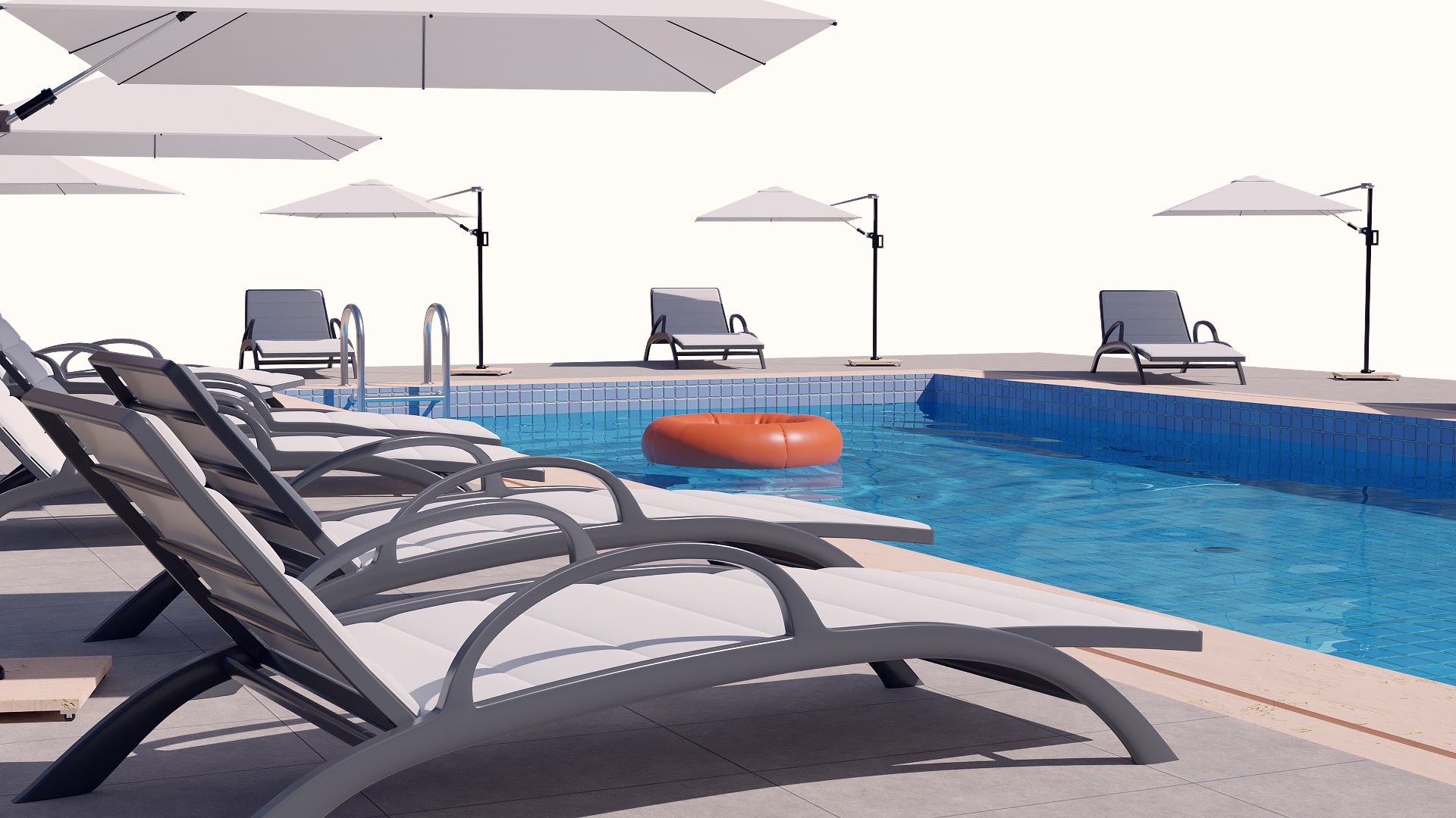 A Swimming Pool Set With Realistic Water 3D Model - TurboSquid 2422333