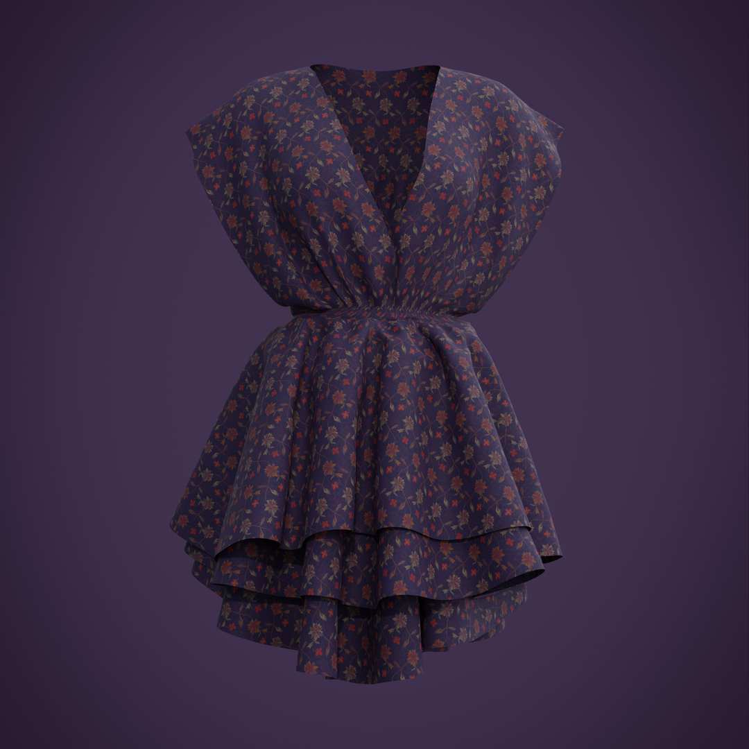 Floral Print Layered Ruffle Summer Dress 3D Model - TurboSquid 1747769
