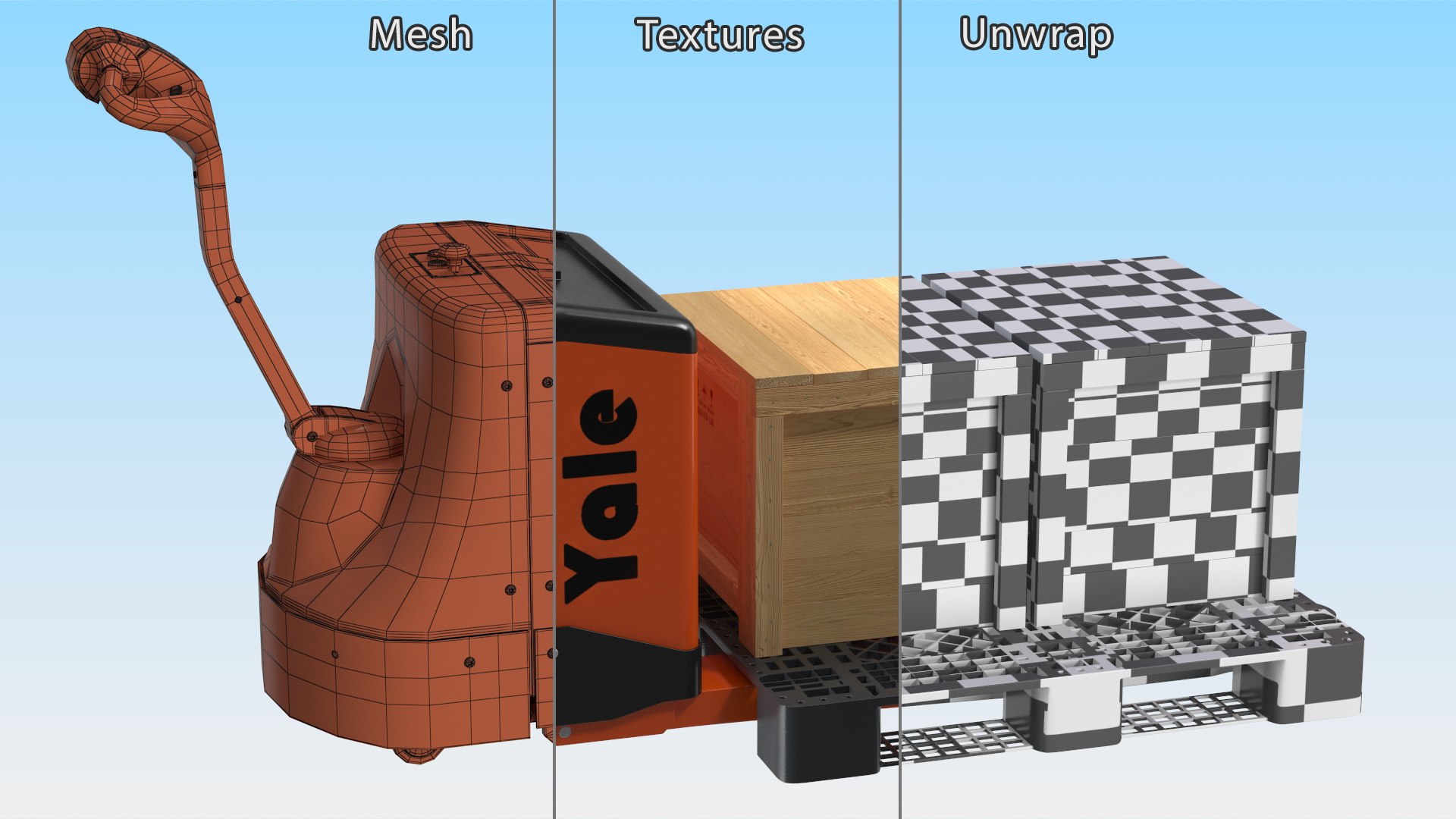 Yale Electric Pallet Truck with Wooden Crates Rigged for Maya 3D model ...