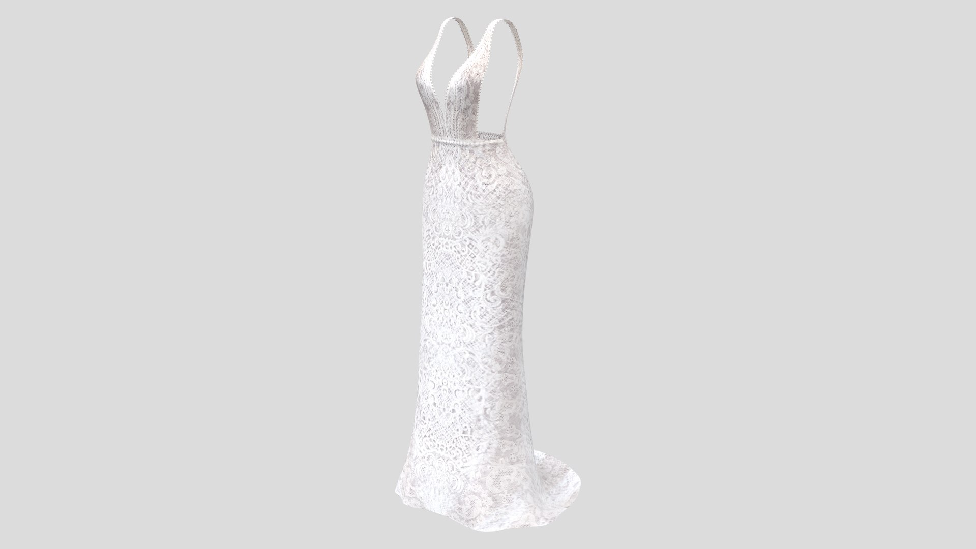 3D White Lace Gown Model - TurboSquid 1861353