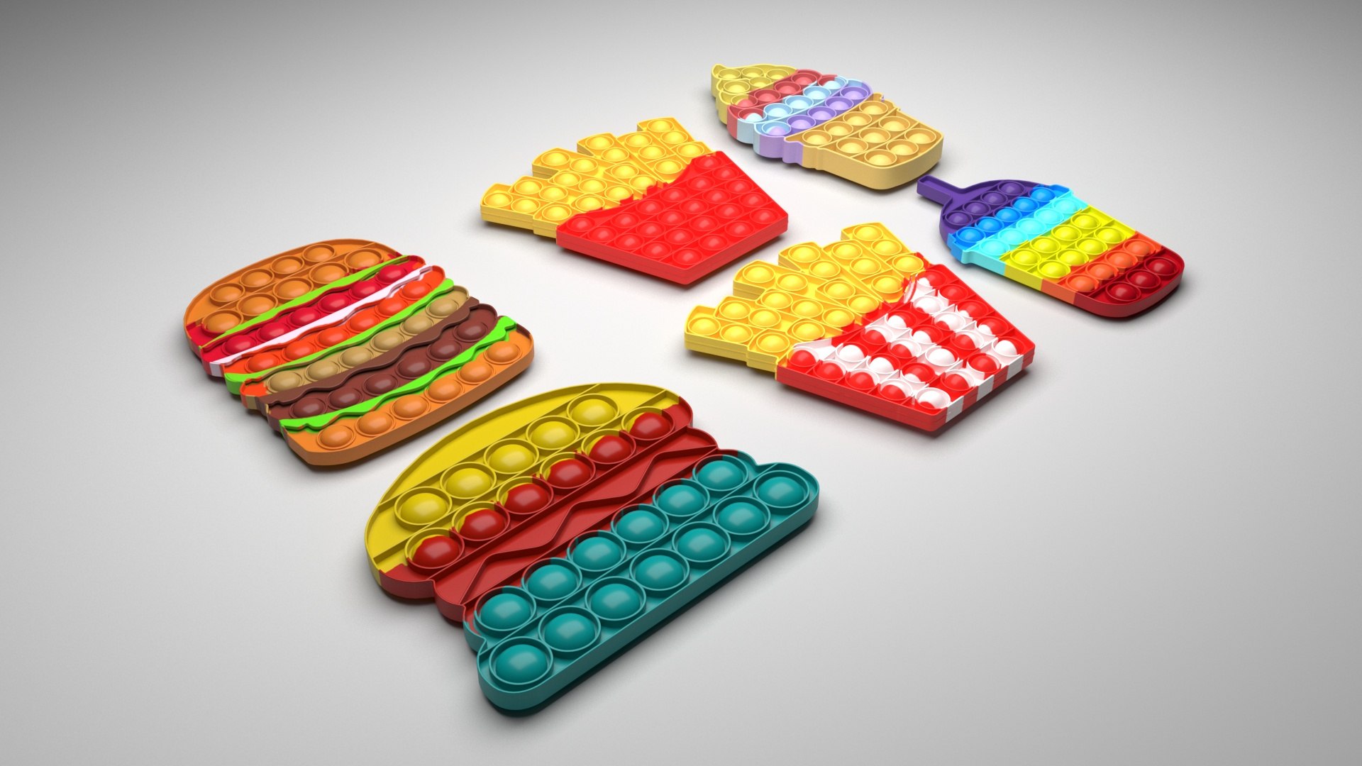 3D Fast Food Pop It Fidget Toys Set model - TurboSquid 1780732