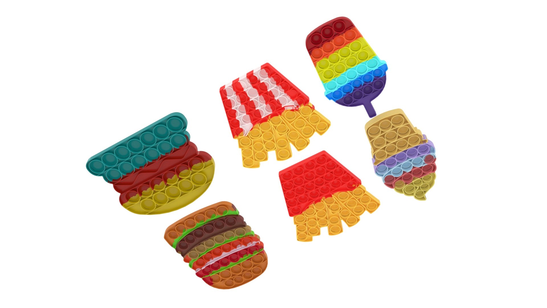 3D Fast Food Pop It Fidget Toys Set model - TurboSquid 1780732