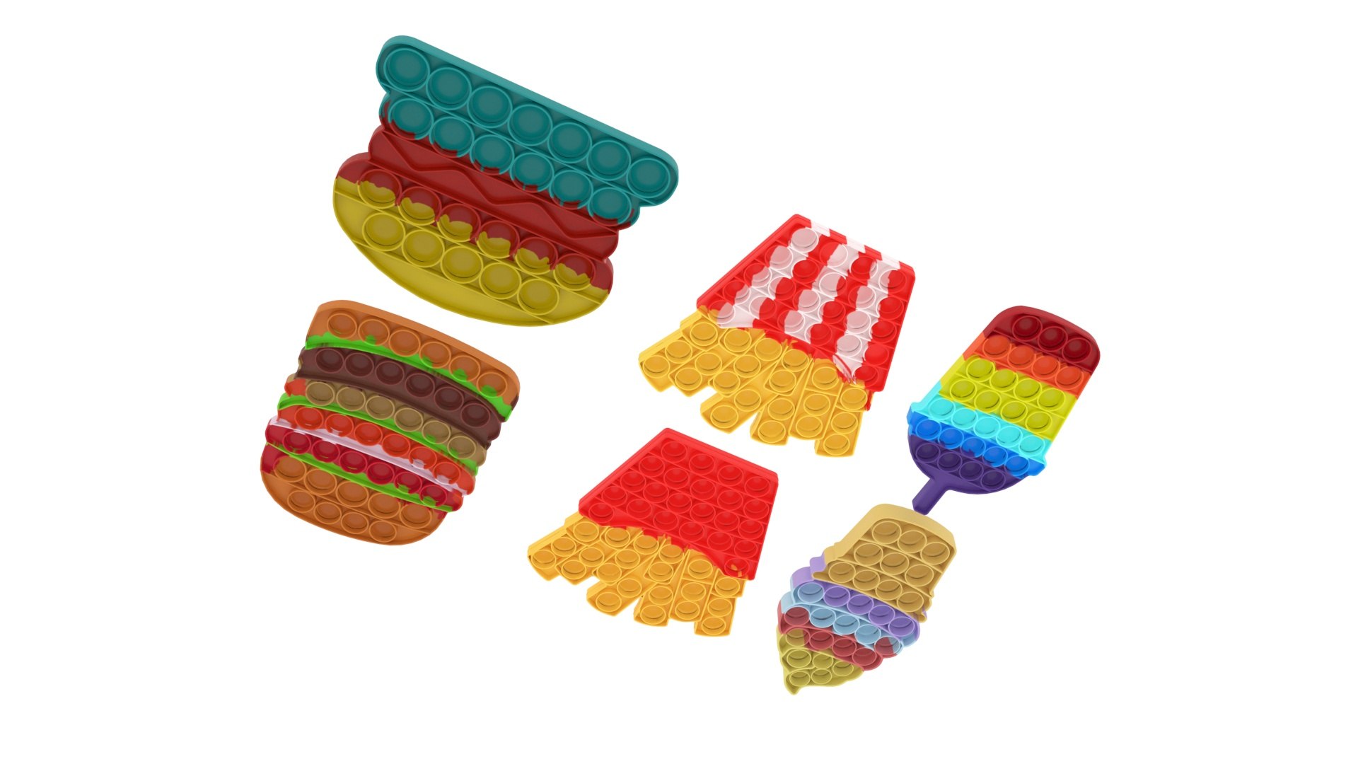 3D Fast Food Pop It Fidget Toys Set model - TurboSquid 1780732