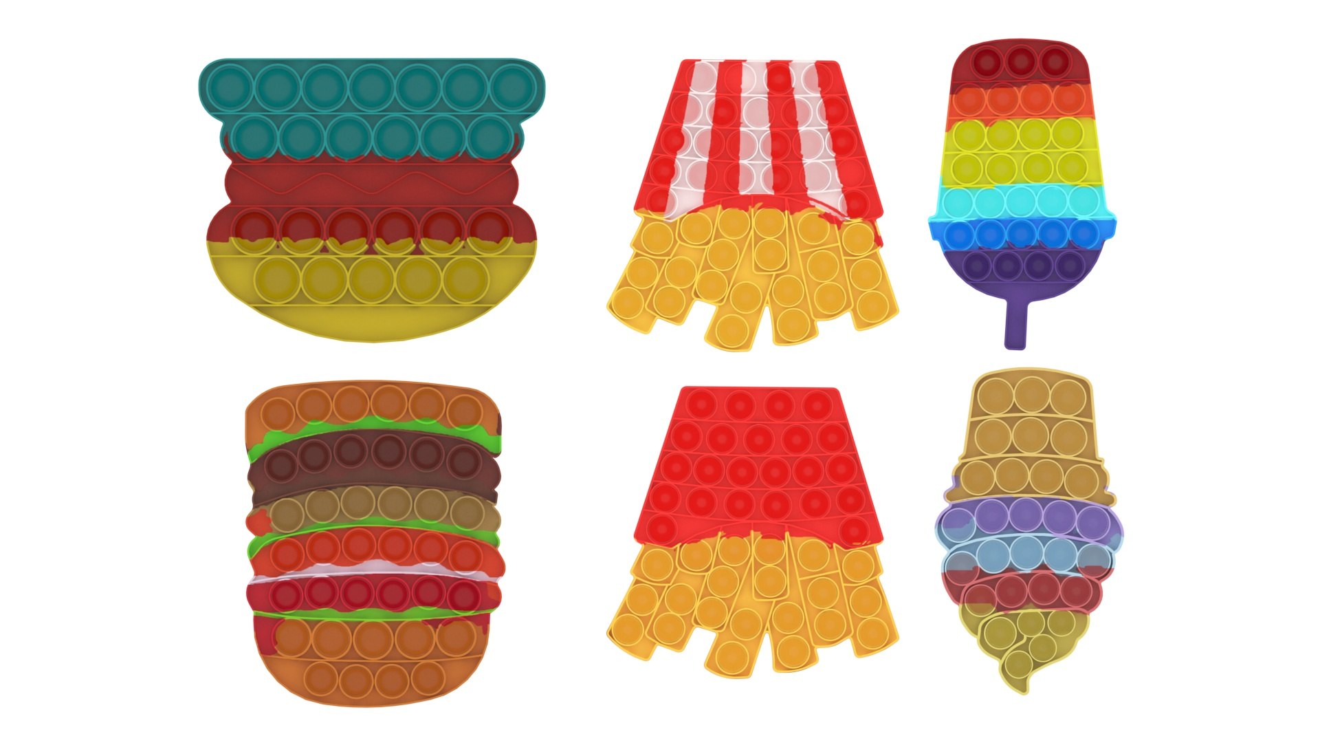 3D Fast Food Pop It Fidget Toys Set model - TurboSquid 1780732
