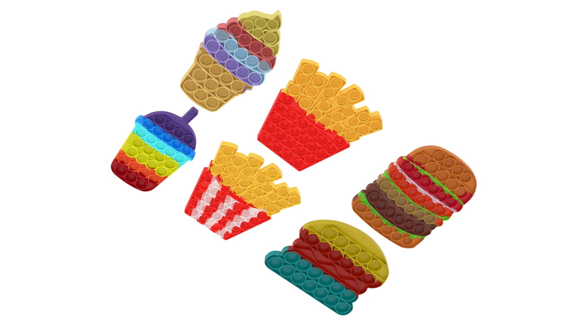3D Fast Food Pop It Fidget Toys Set model - TurboSquid 1780732