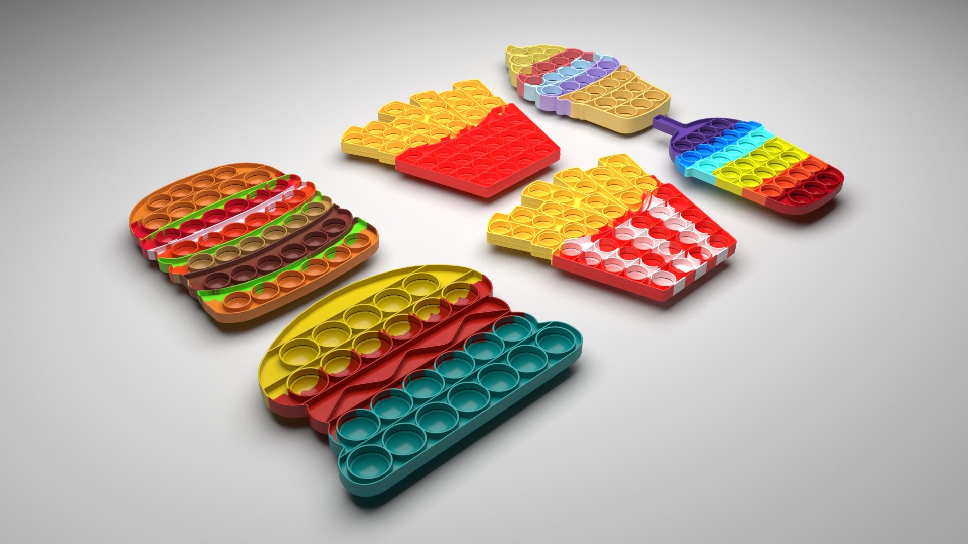 3D Fast Food Pop It Fidget Toys Set model - TurboSquid 1780732