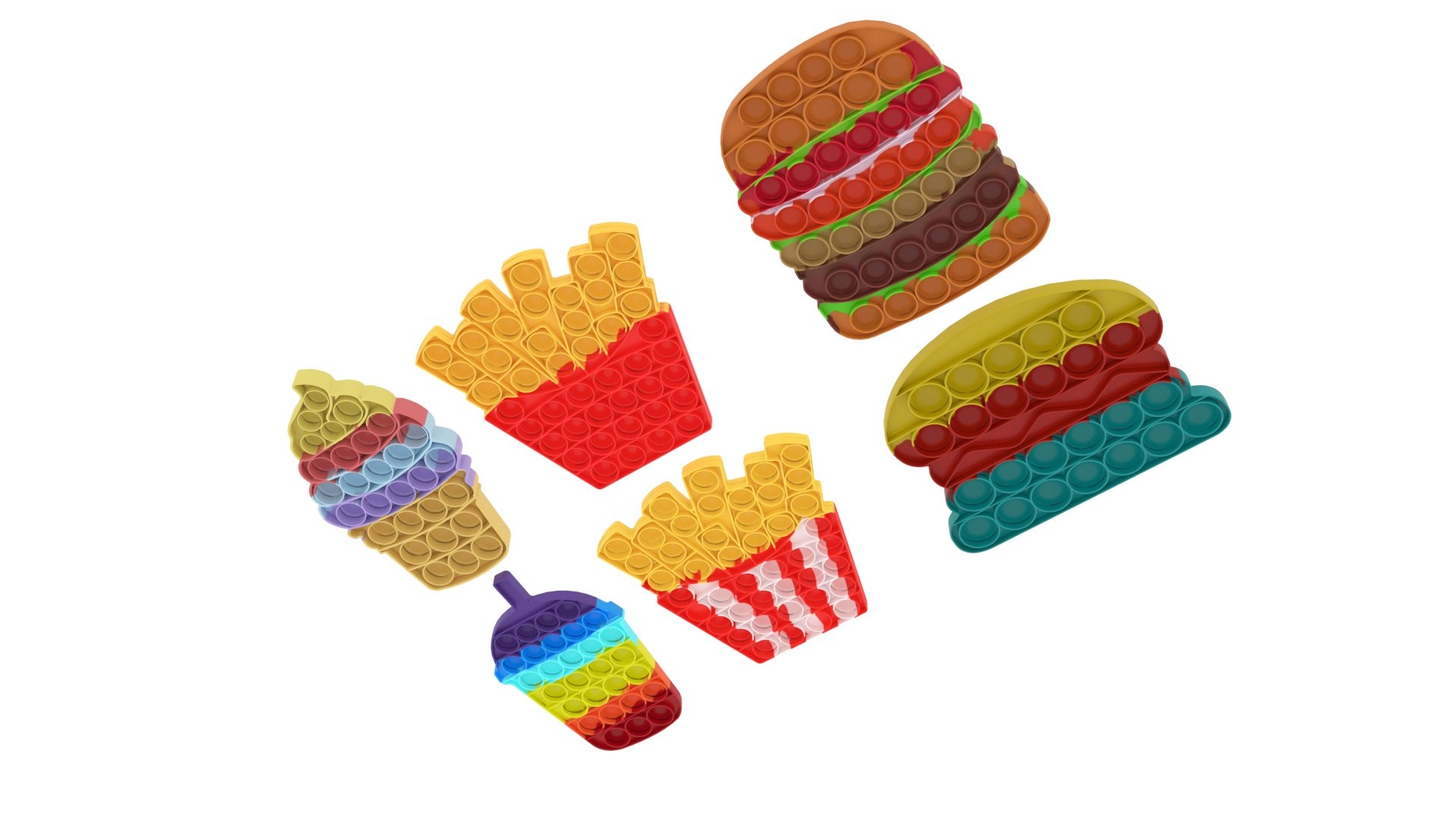 3D Fast Food Pop It Fidget Toys Set model - TurboSquid 1780732