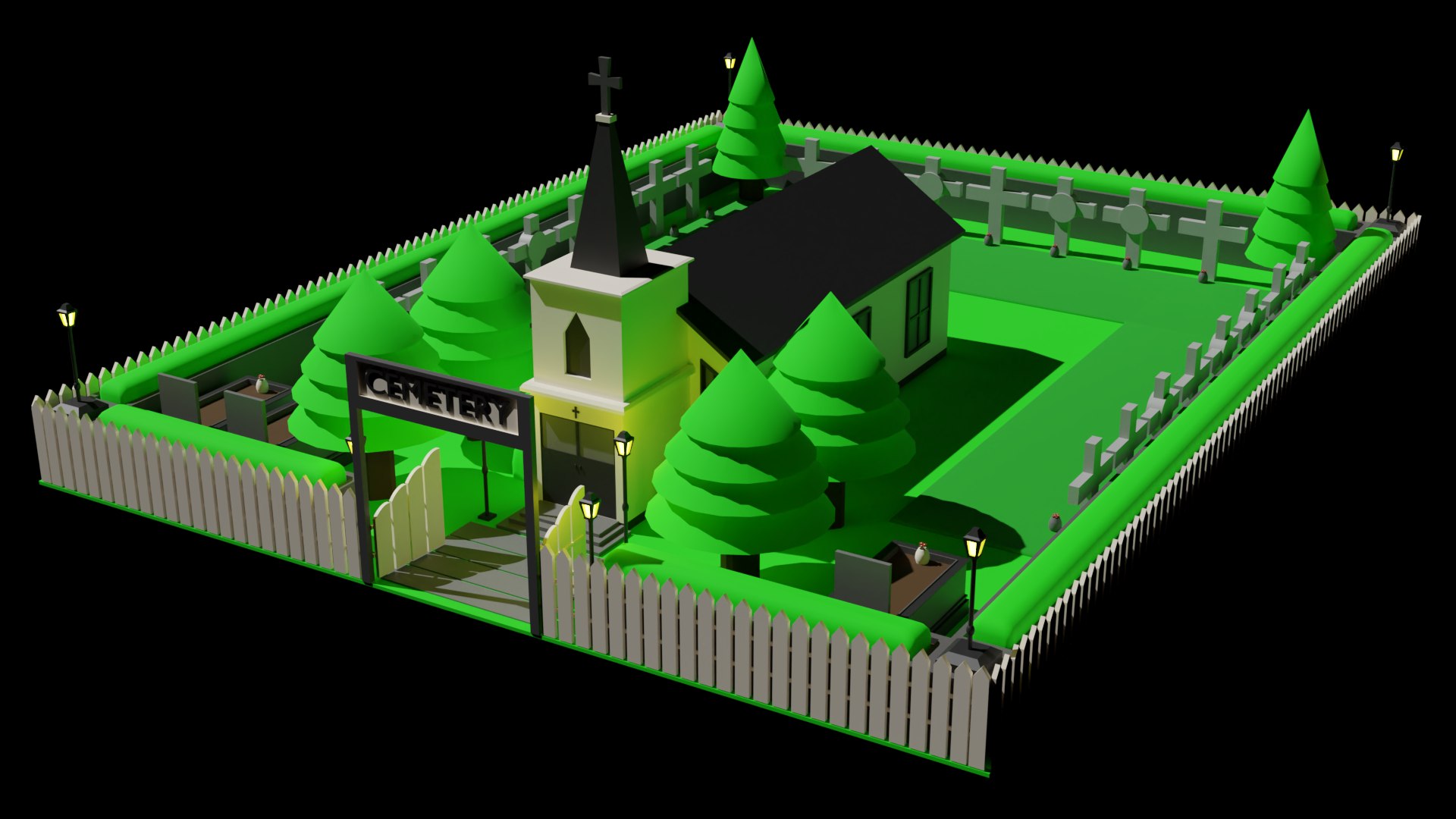 3D Model LOW POLY CHURCH - CEMETERY Package - TurboSquid 2084472