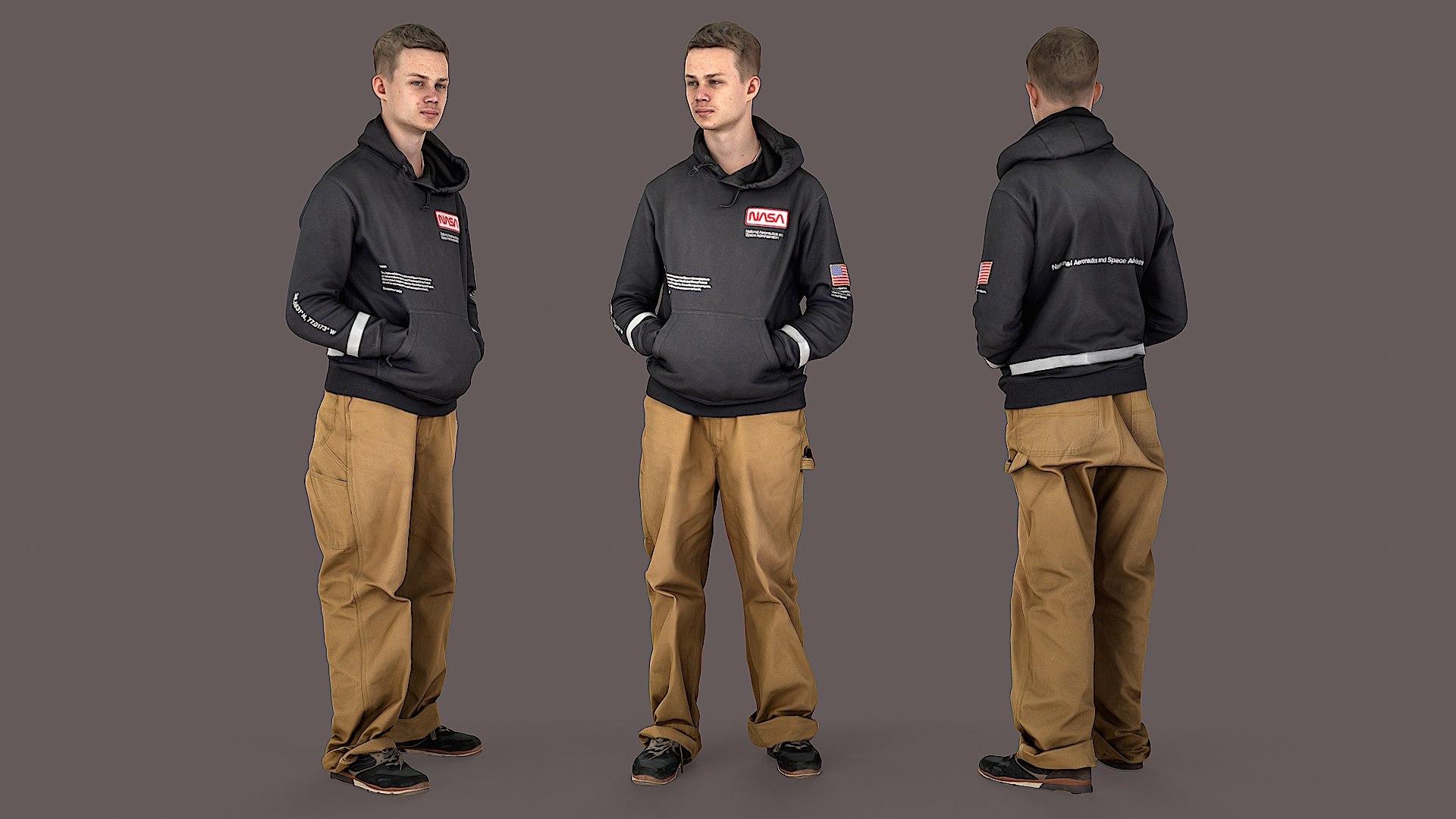 3D Thoughtful Observer Young Man In NASA Hoodie And Jumpsuit ...