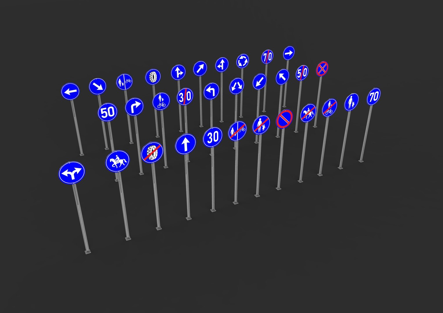Traffic Signs Blue 32 Pieces 3D - TurboSquid 1733318