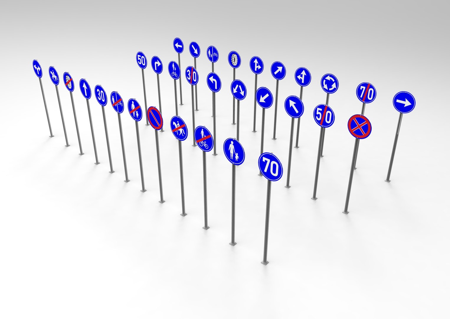 Traffic Signs Blue 32 Pieces 3D - TurboSquid 1733318