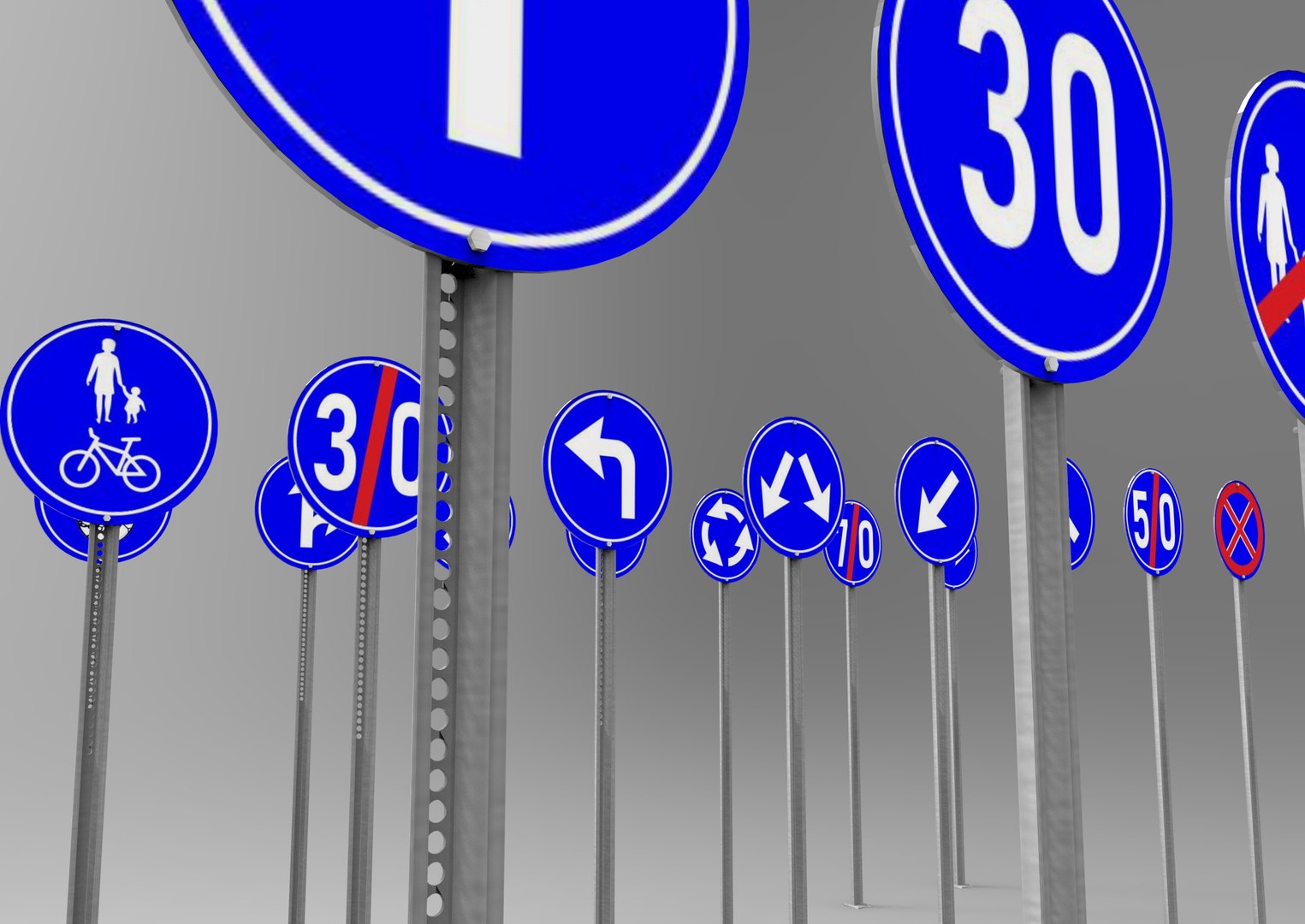 Traffic Signs Blue 32 Pieces 3D - TurboSquid 1733318