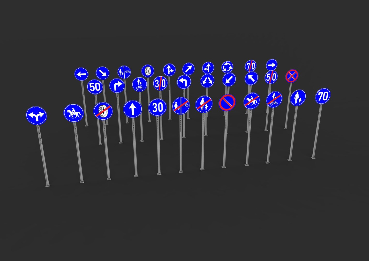 Traffic Signs Blue 32 Pieces 3D - TurboSquid 1733318