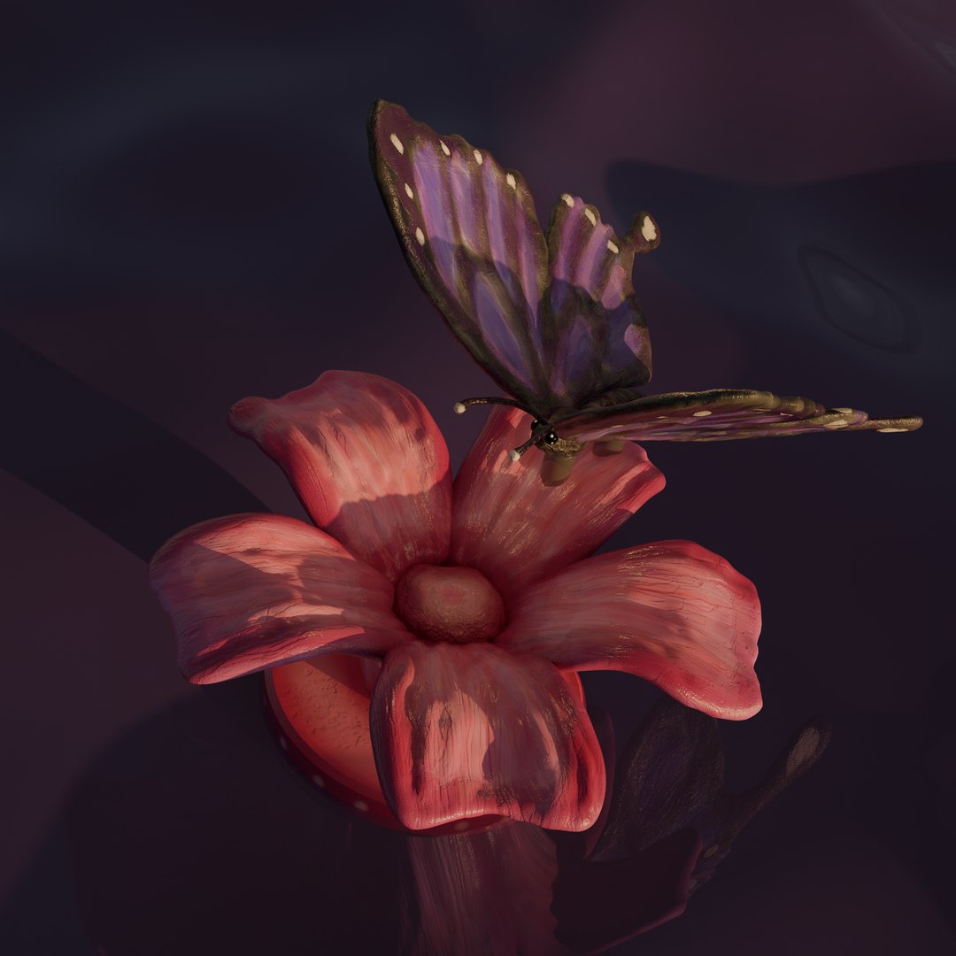 3D Purple Butterfly On A Flower - 3D Print - TurboSquid 2186075