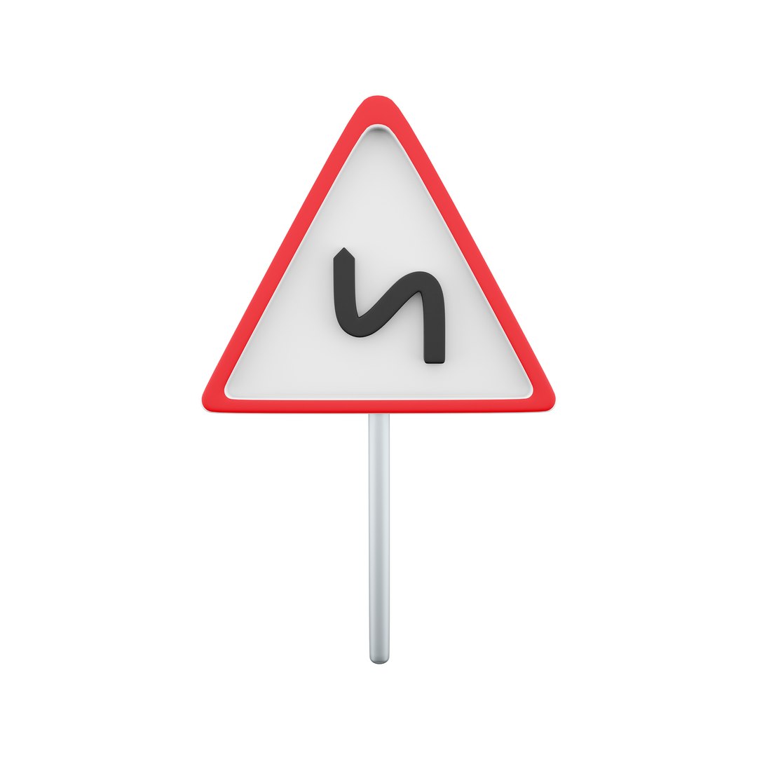 3d Road Sign Left Reverse Bend Icon Model - TurboSquid 2018123