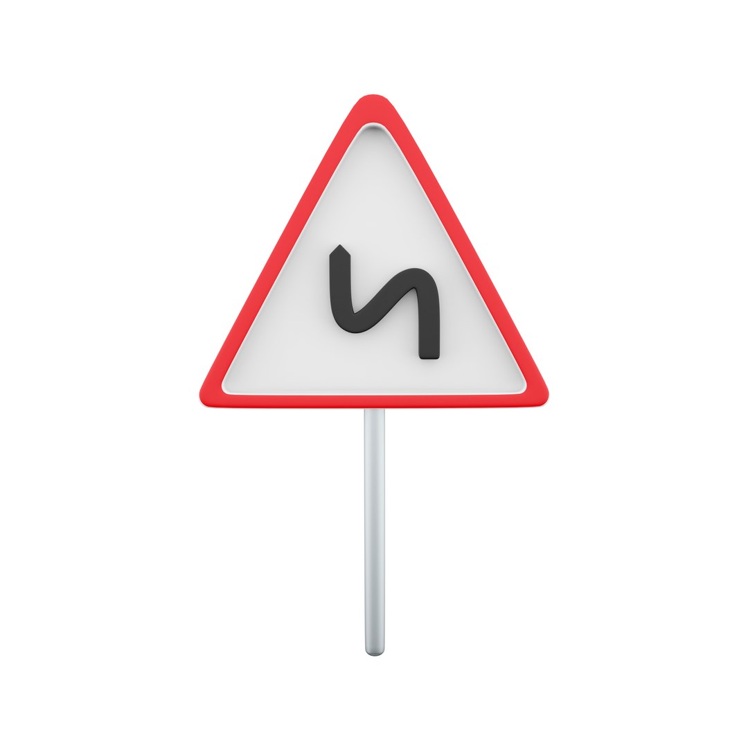 3d Road Sign Left Reverse Bend Icon Model - TurboSquid 2018123