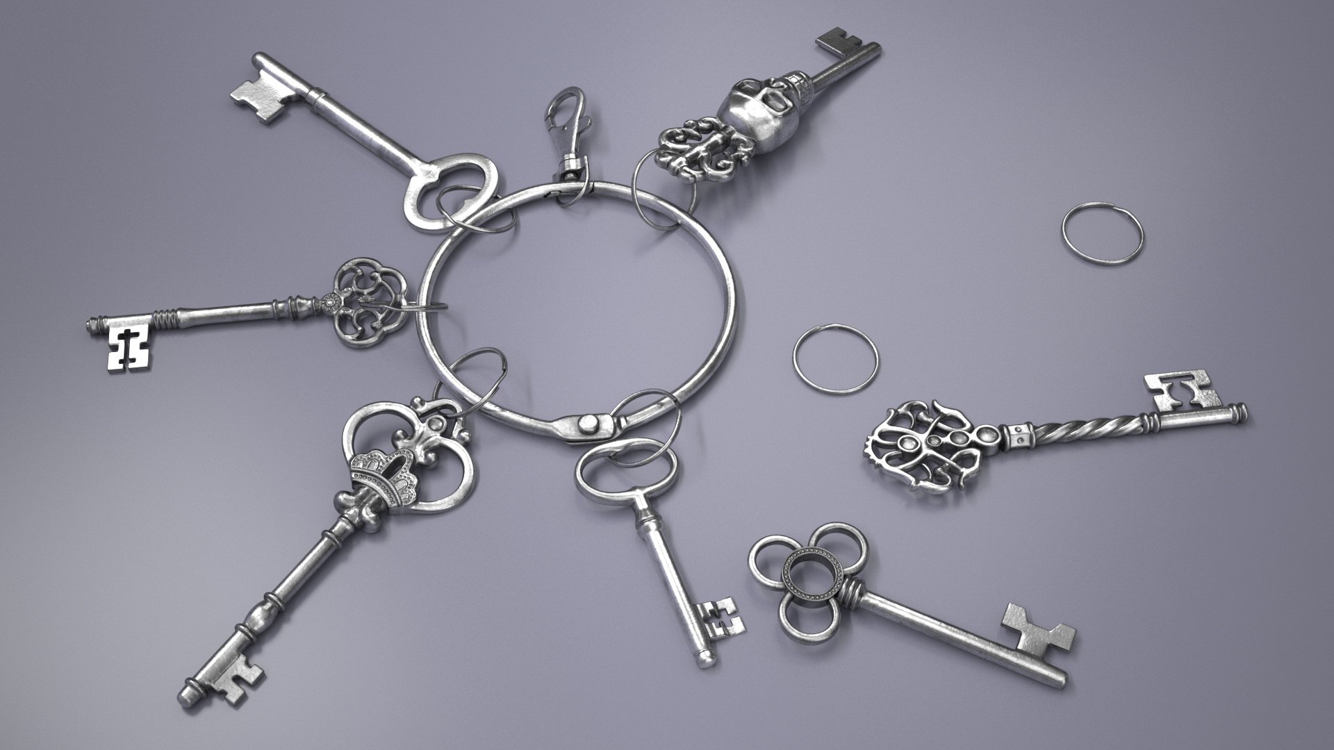 Historical Keys Ring Silver Model - TurboSquid 2246397