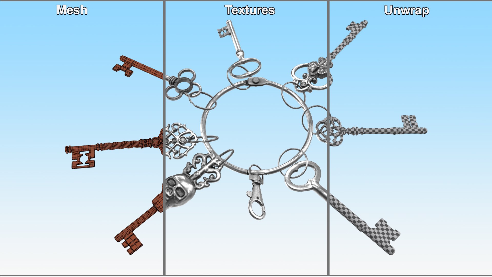 Historical Keys Ring Silver Model - TurboSquid 2246397