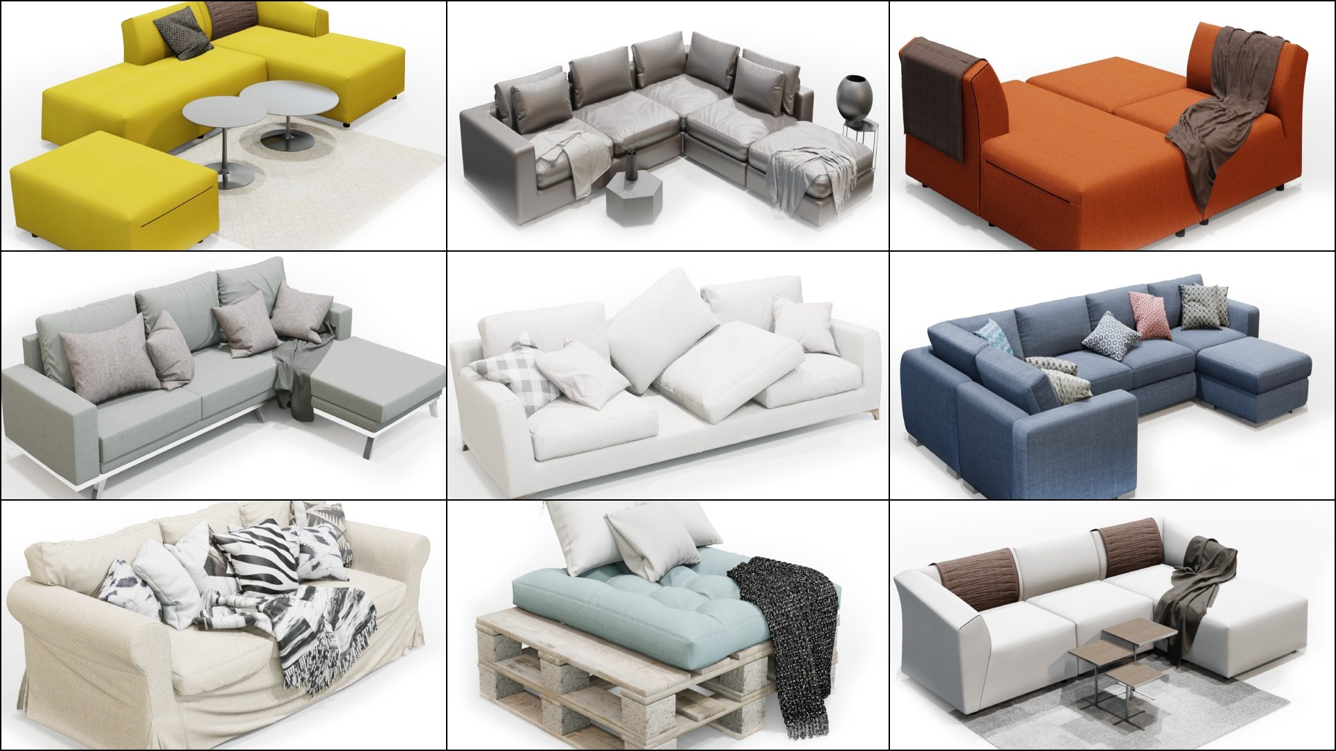 3D Collection Of 10 Modern Minimalist Sofa And Couch Model - TurboSquid ...