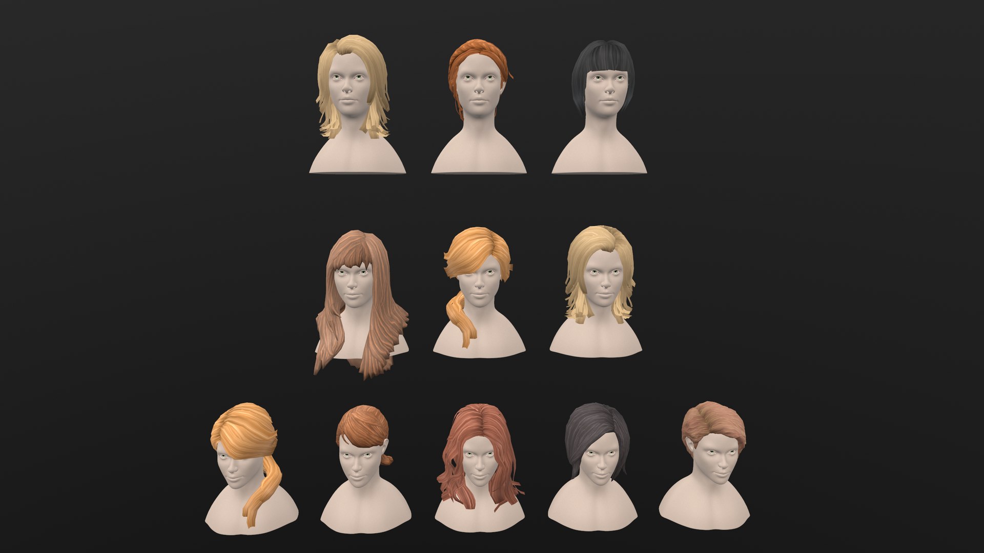 3D Female Hair AR VR PBR Lowpoly With Game Ready - TurboSquid 2064568