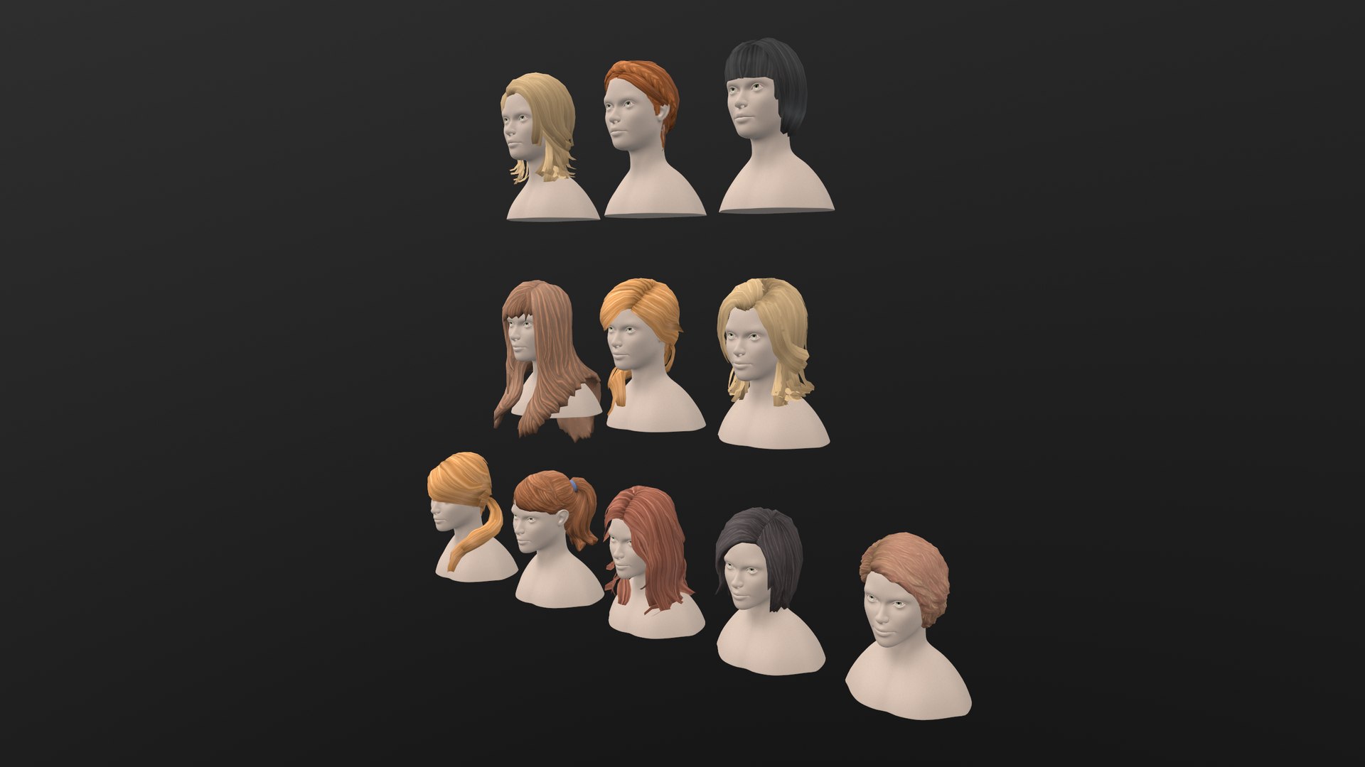 3D Female Hair AR VR PBR Lowpoly With Game Ready - TurboSquid 2064568