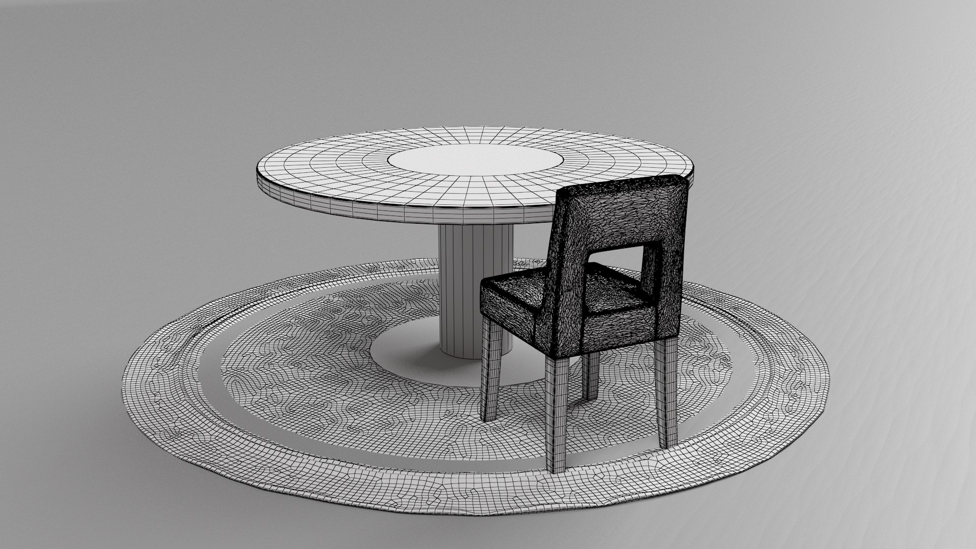 3D Model Modern Round Dining Table Set With Chair And Rug - TurboSquid ...
