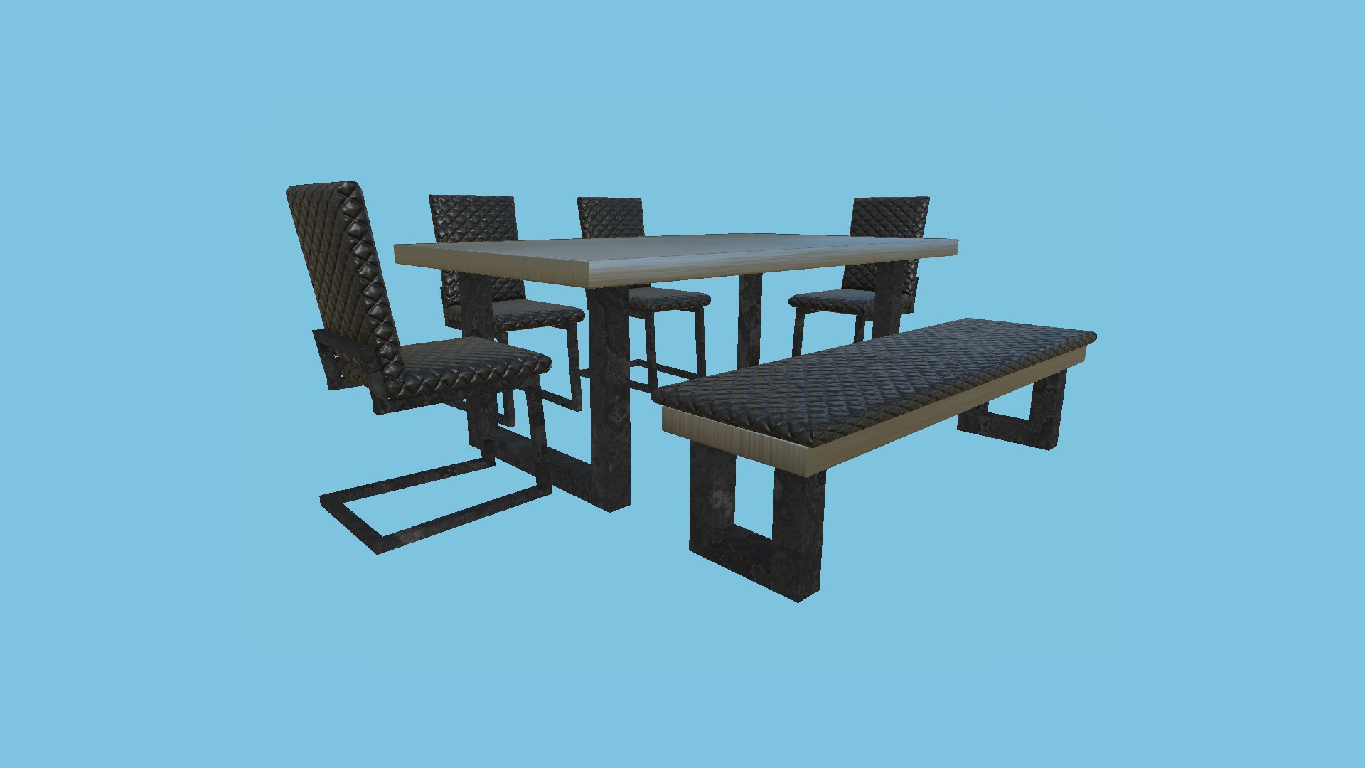3D Dinning Table 44 - Black Steel - Furniture Interior Design model ...