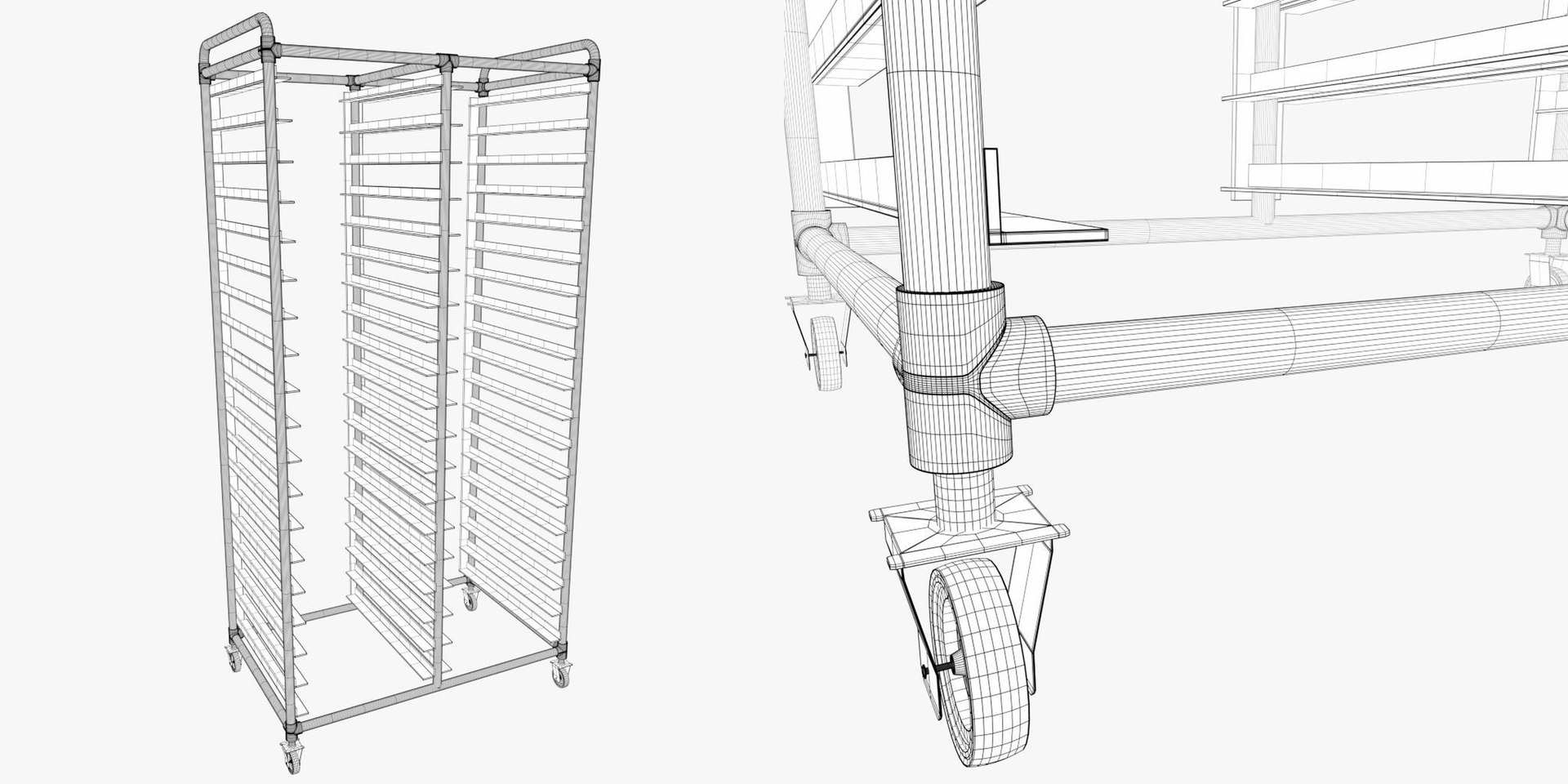 3D Double Canteen Tray Trolley - TurboSquid 1632073