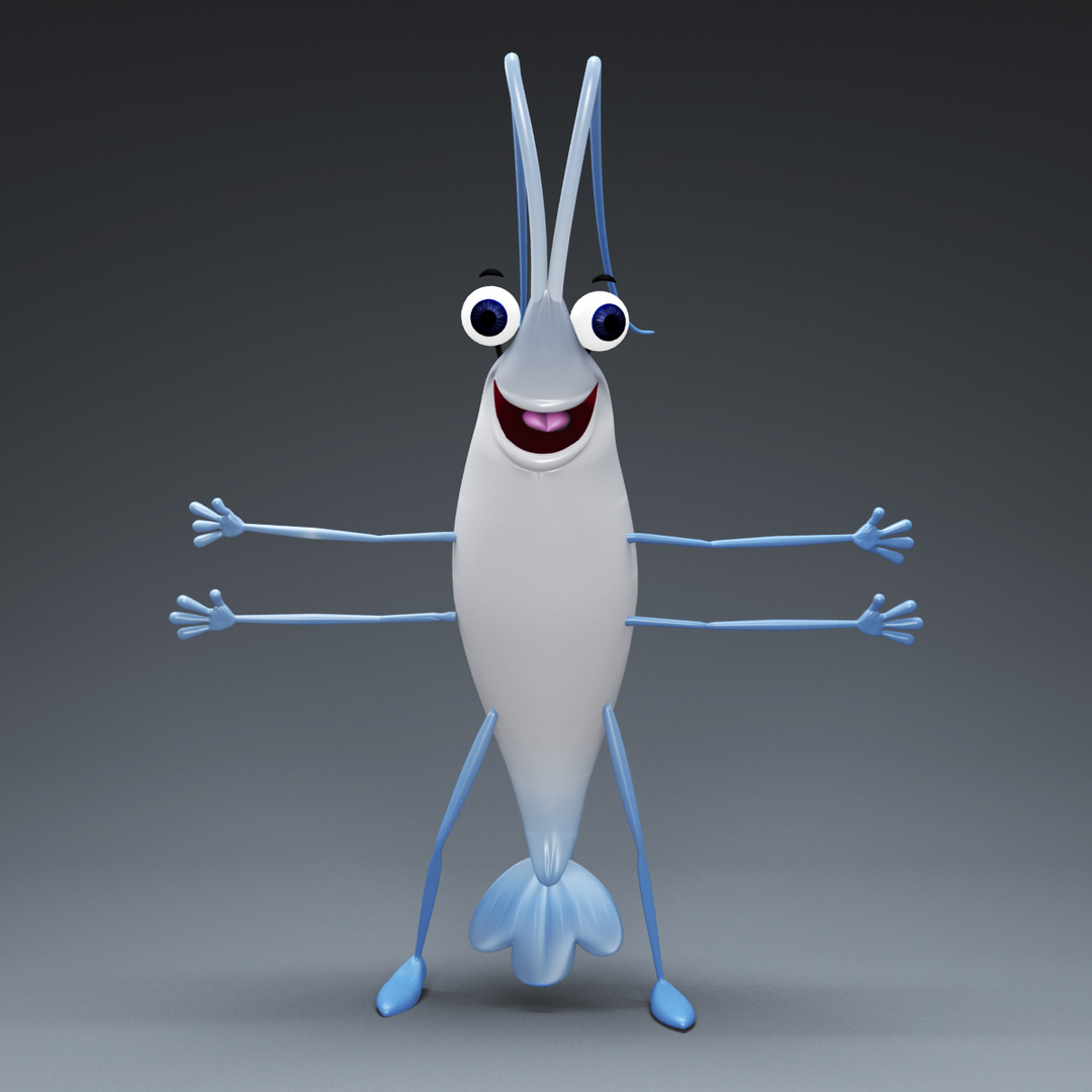 cartoon prawn 3d model
