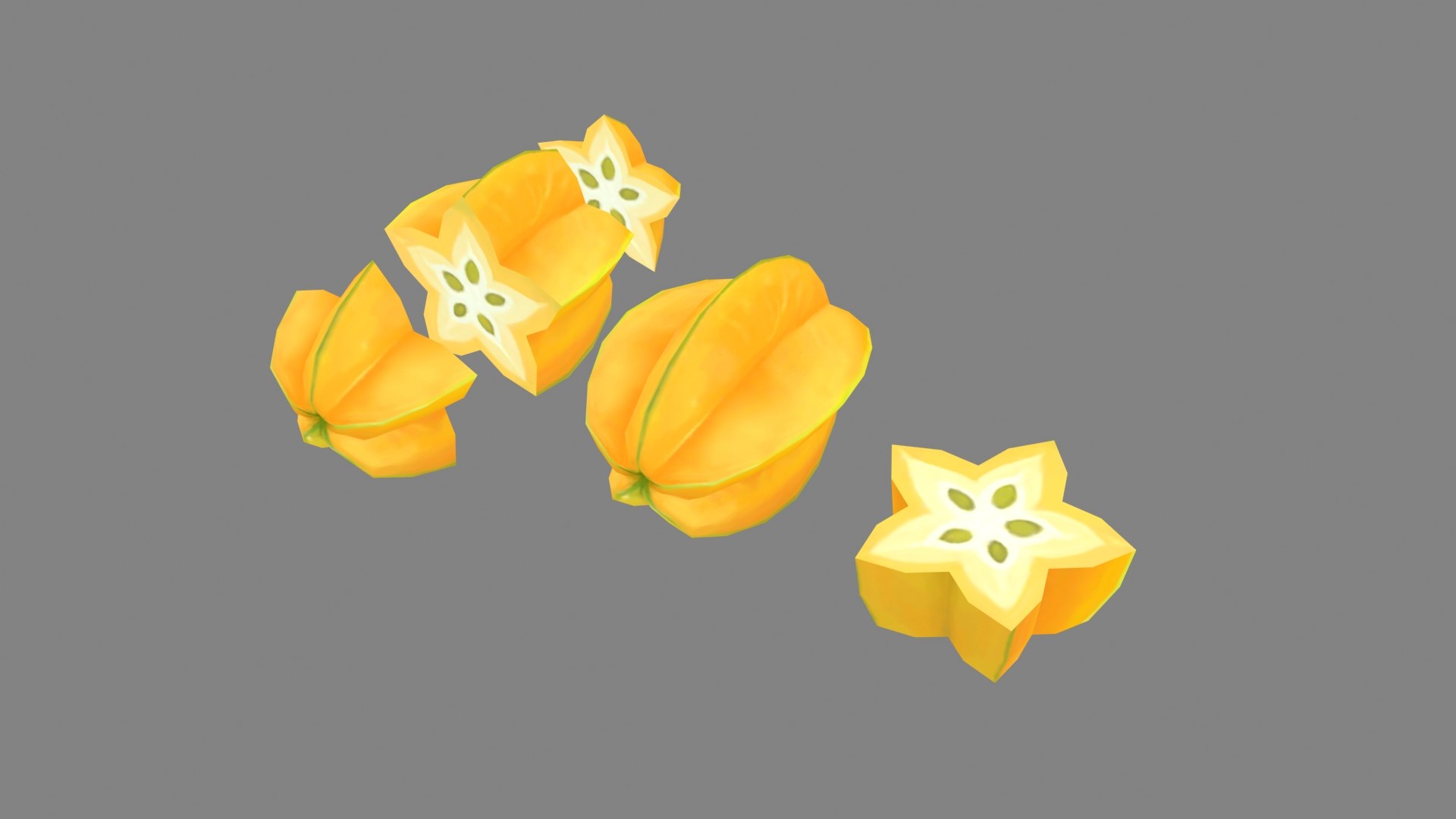 Cartoon Ripe Starfruit - Carambola And Slice 3D Model - TurboSquid 1932102