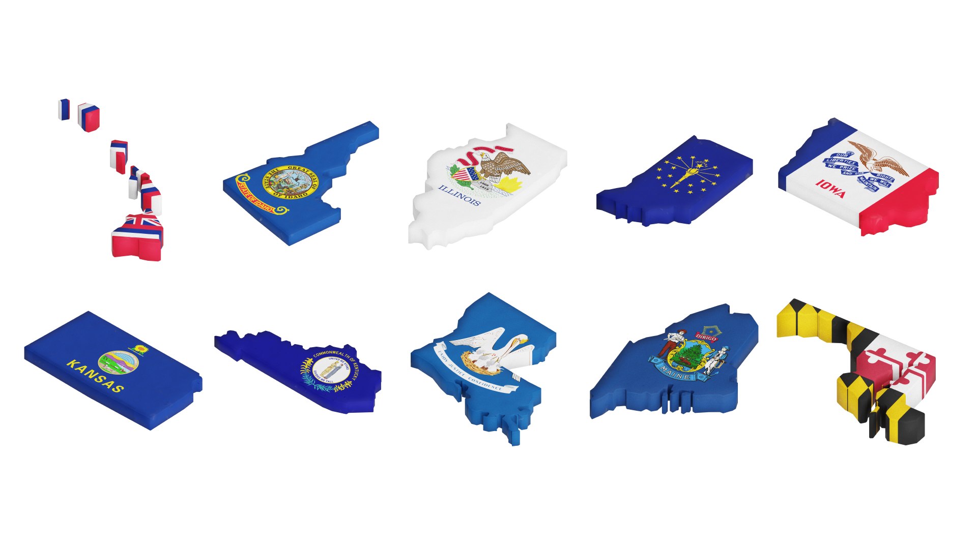 3D US State Map Flag 3D Collection - TurboSquid 2421809
