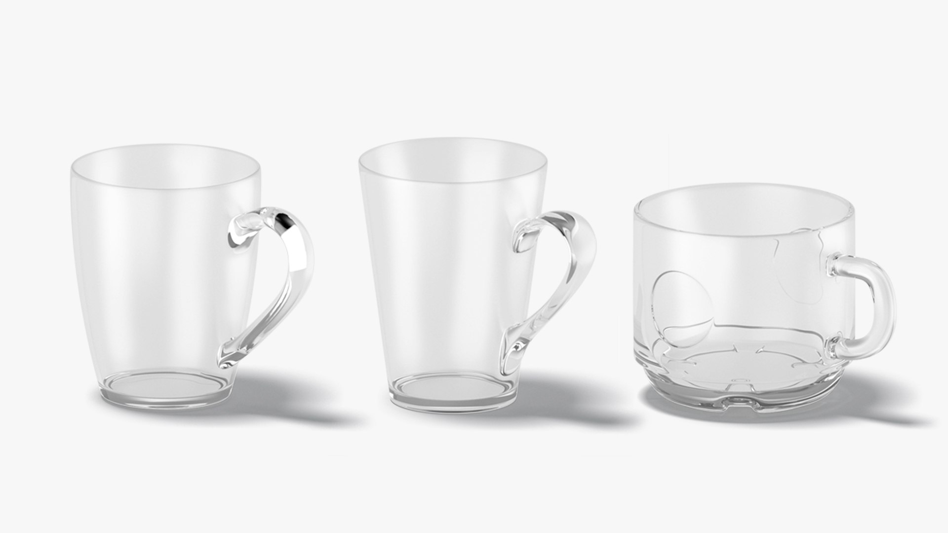 3D 10 Glass Mug Shapes - Transparent Cups With Different Forms And ...
