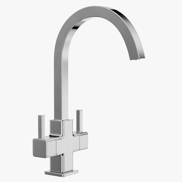 Monobloc Angular Dual Lever Kitchen Tap Chrome 3D model - TurboSquid ...