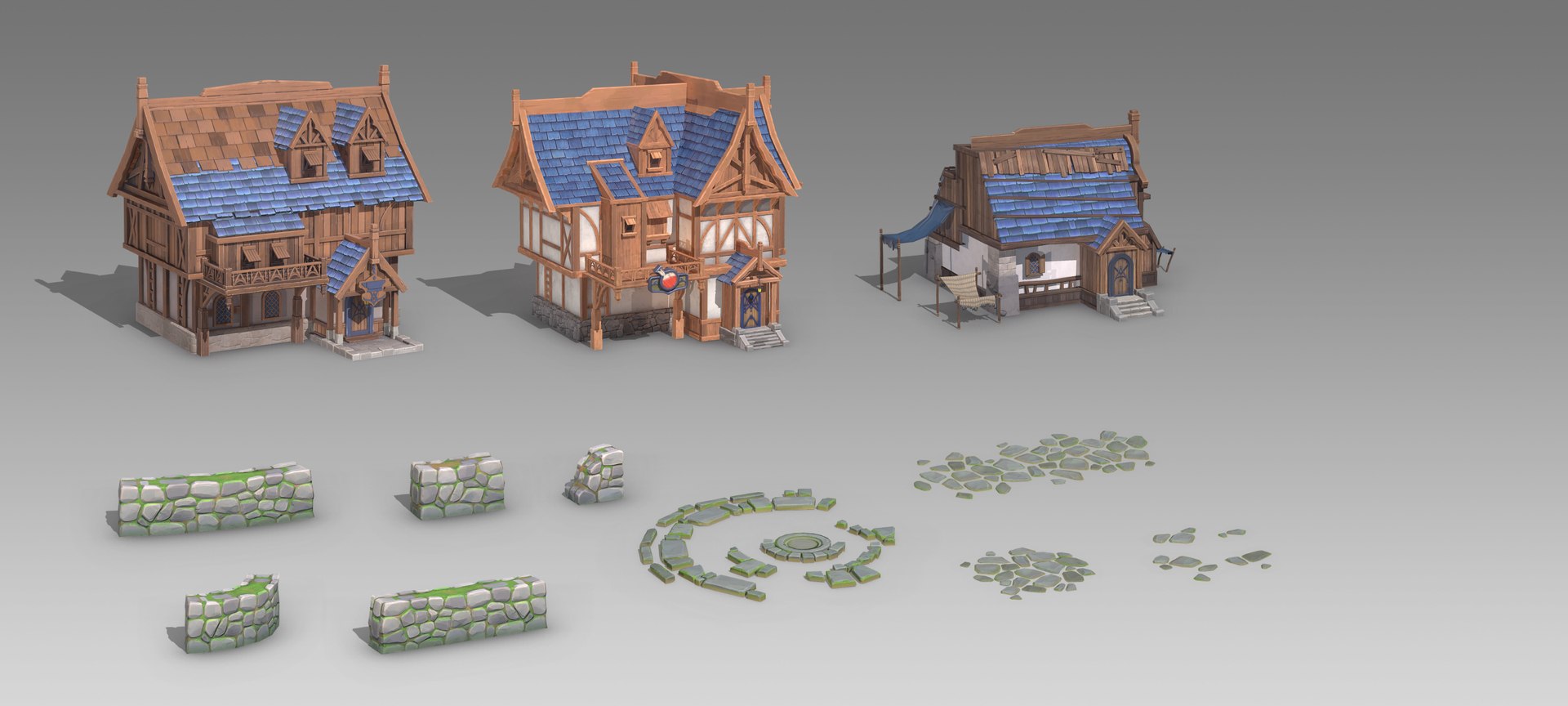 3D Medieval Buildings Tower Houses Wooden Houses Stone Houses Castles ...