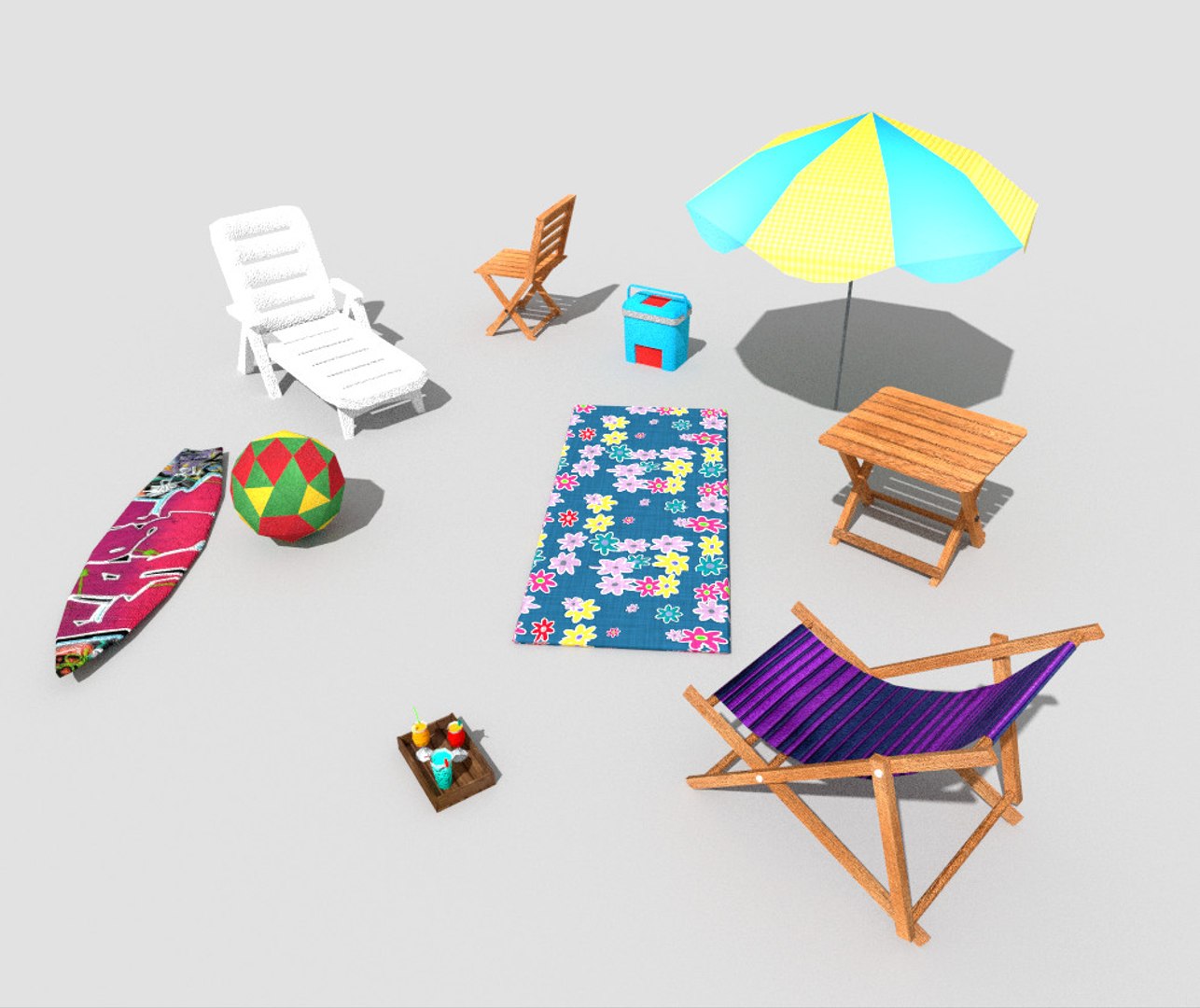 Pack 10 Beach Props 3d Model