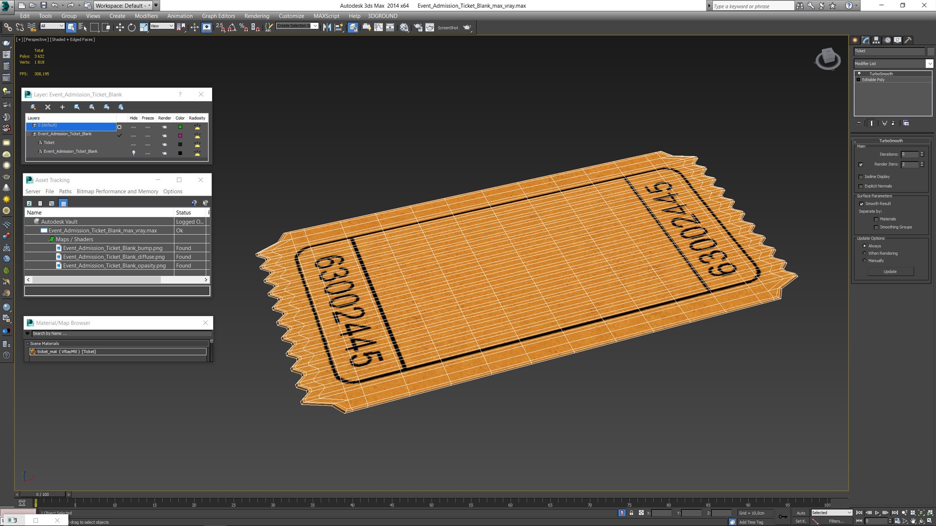 3D Event Admission Ticket Blank - TurboSquid 2215822
