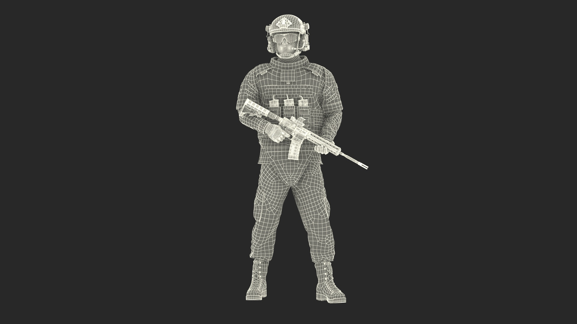 Soldier In Grey Tactical Gear With Rifle Standing Fur 3D - TurboSquid ...