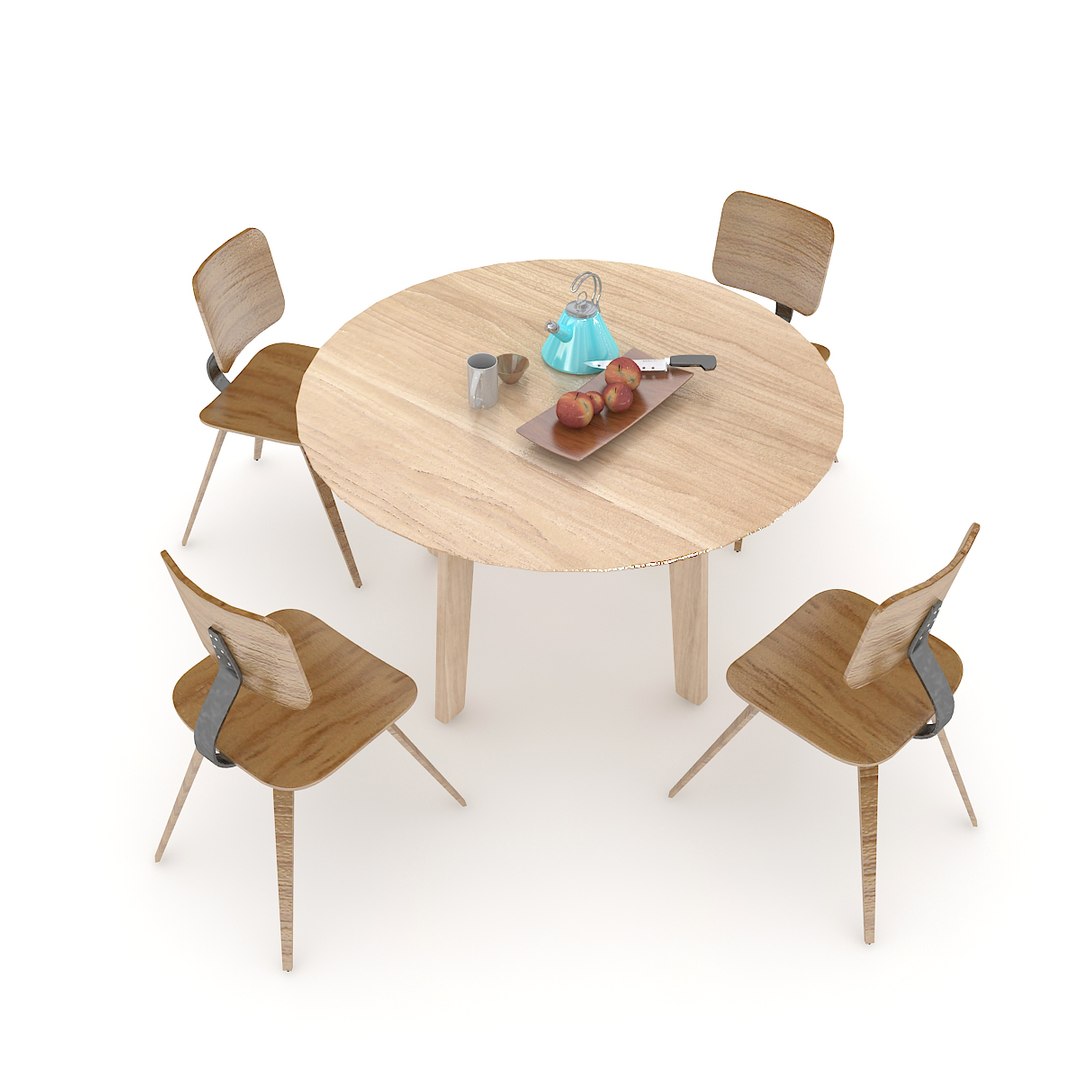 3D Wooden Table Set Model - TurboSquid 1448159