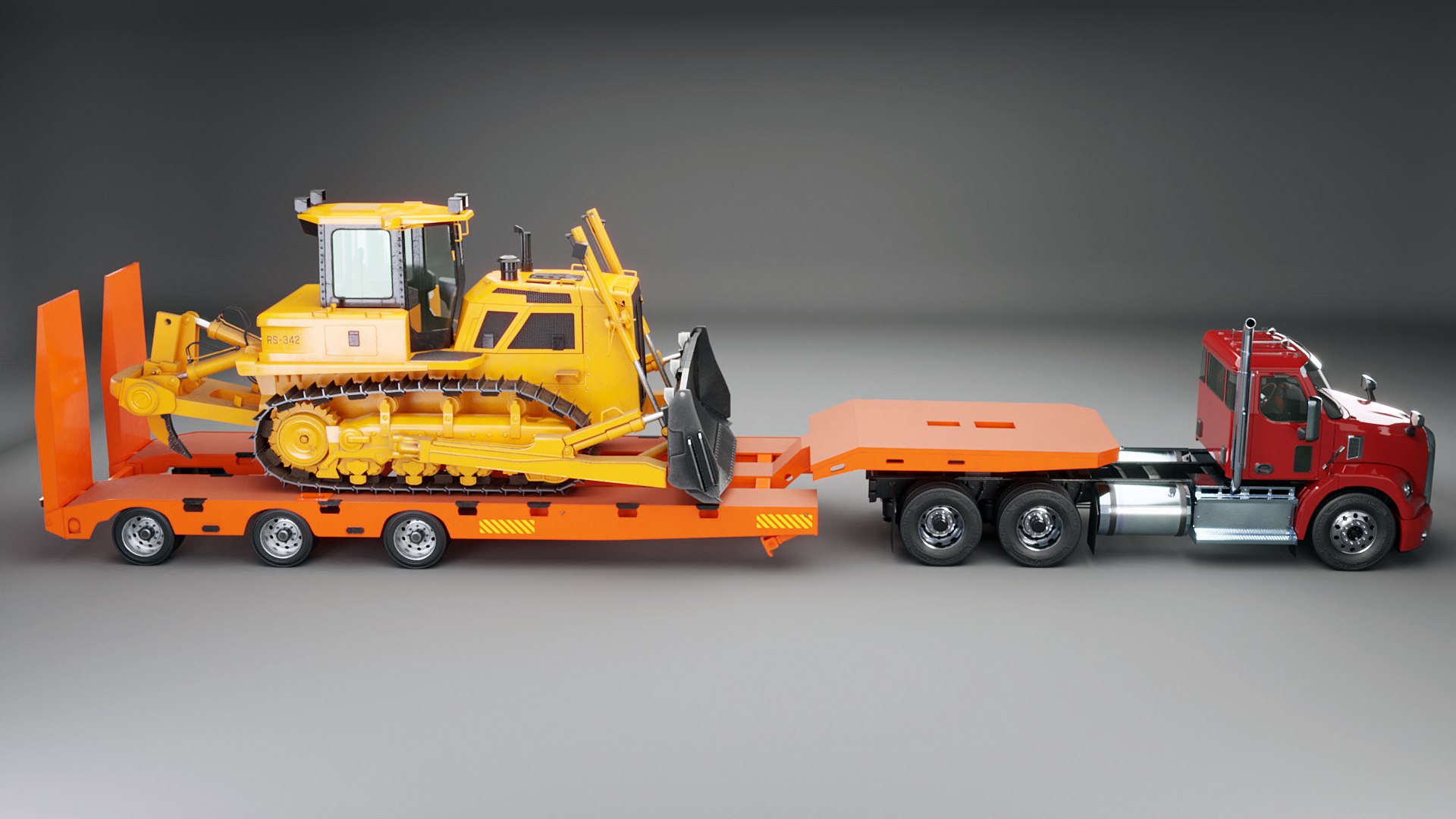 Generic Semi Truck And Low Loader Trailer With Bulldozer 3D ...