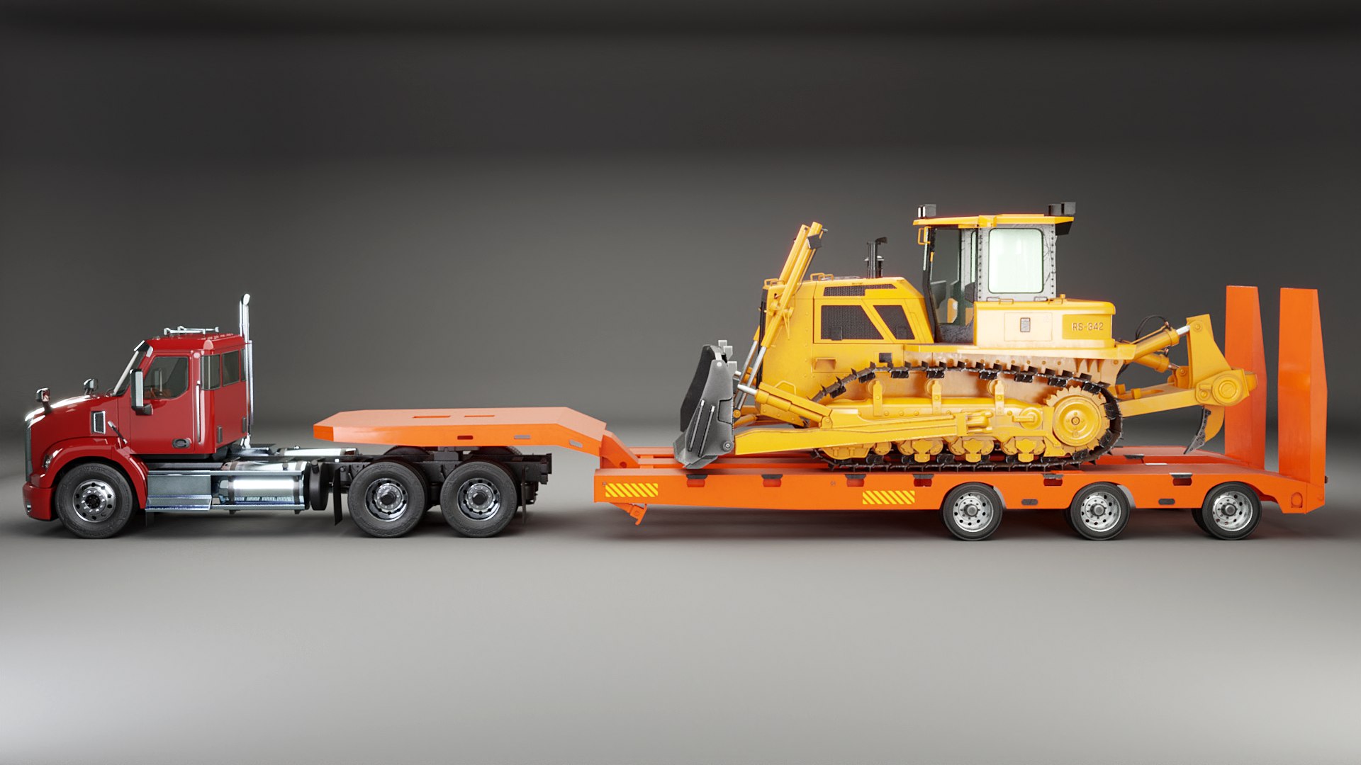 Generic Semi Truck And Low Loader Trailer With Bulldozer 3D ...