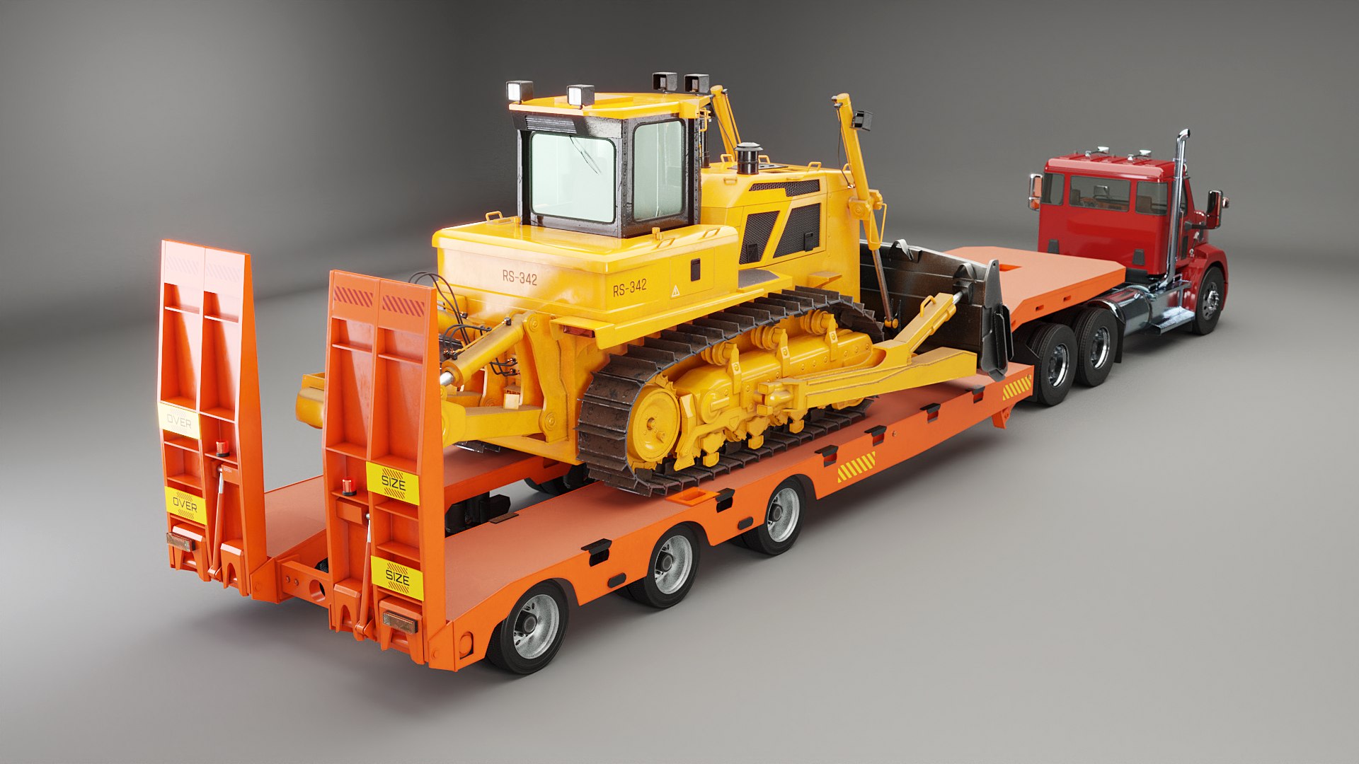 Generic Semi Truck And Low Loader Trailer With Bulldozer 3D ...